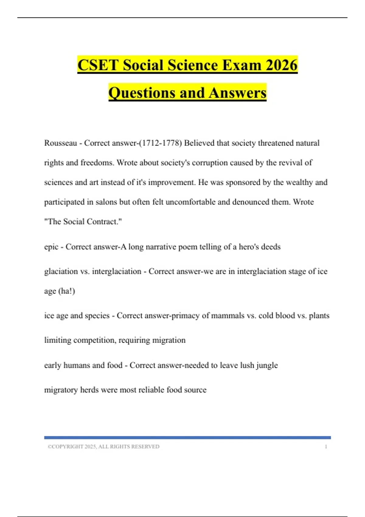 CSET Social Science Exam 2026 Questions and Answers - CSET Multiple ...