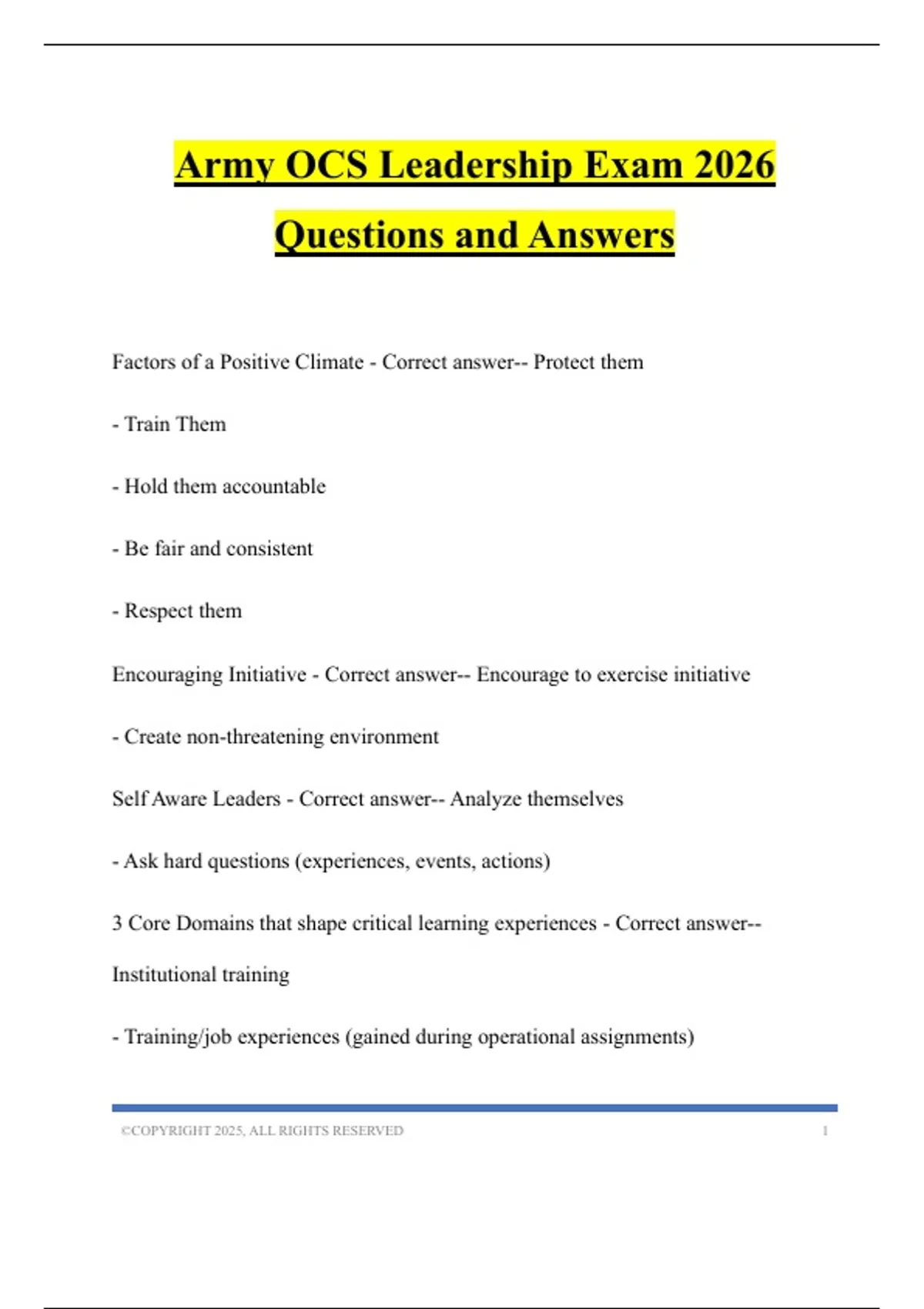 Army OCS Leadership Exam 2026 Questions and Answers - Army OCS ...