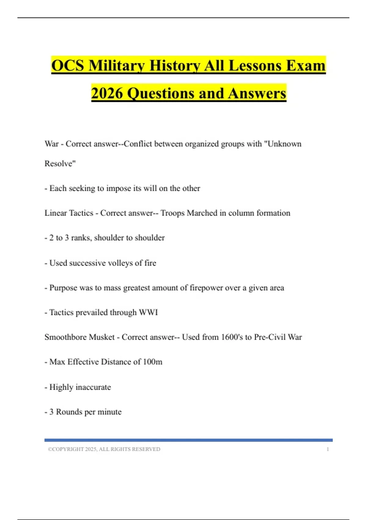 OCS Military History All Lessons Exam 2026 Questions and Answers - Army ...