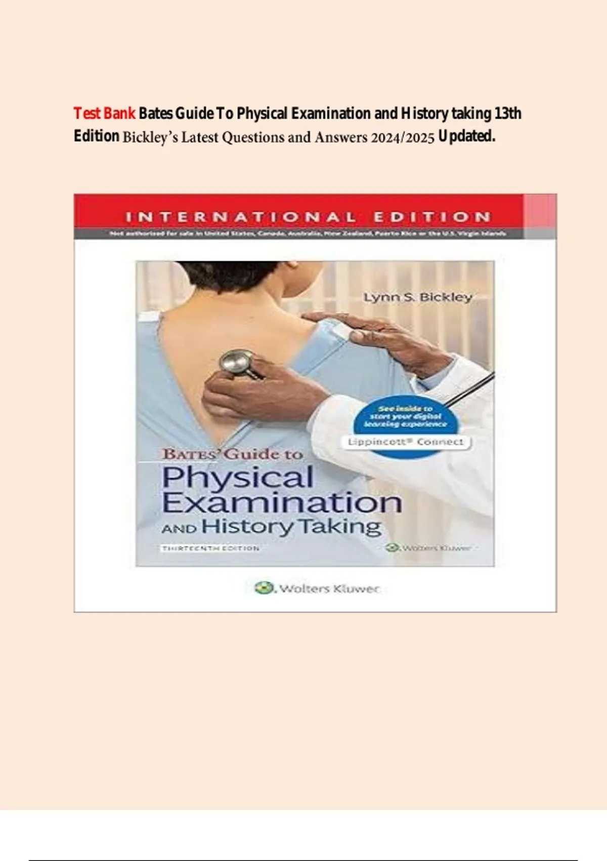 Test Bank Bates Guide To Physical Examination and History taking 14th ...