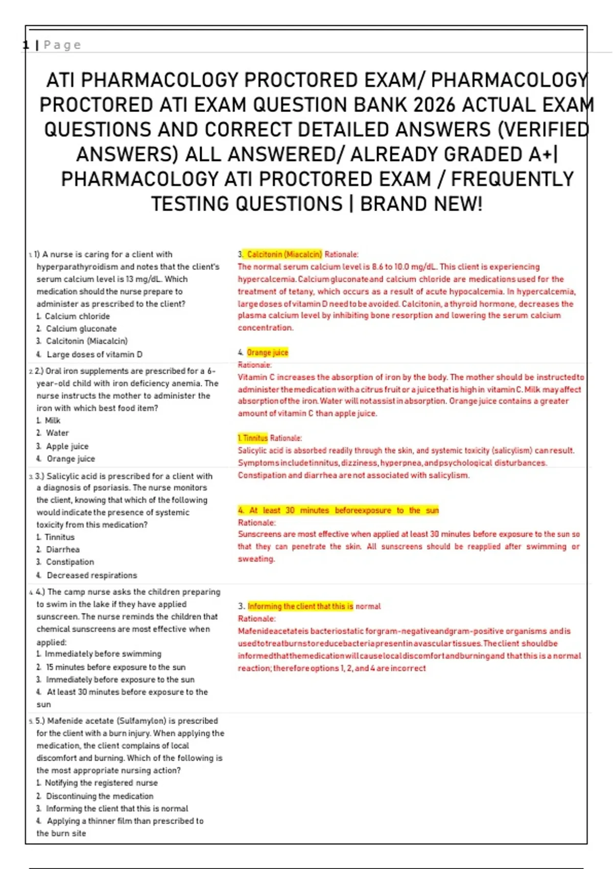 ATI PHARMACOLOGY PROCTORED EXAM/ PHARMACOLOGY PROCTORED ATI EXAM ...