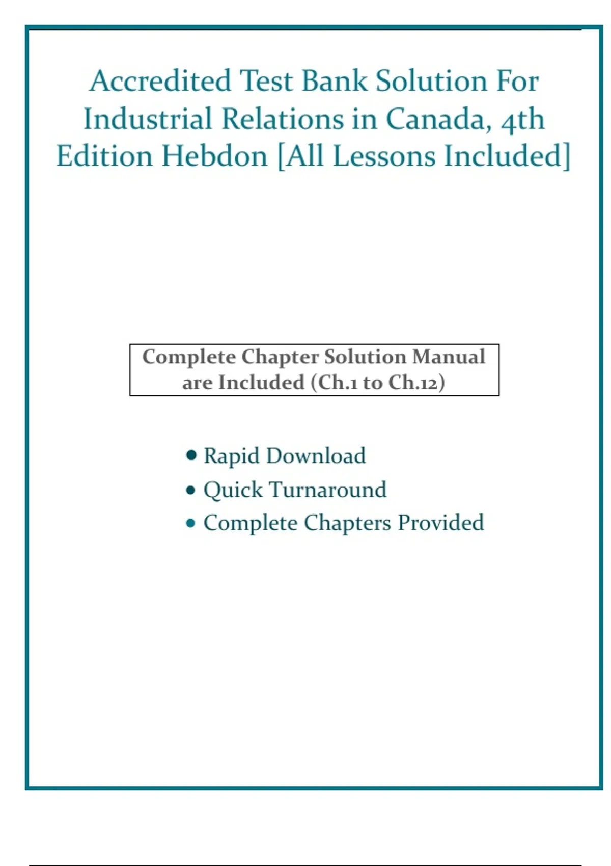Accredited Test Bank Industrial Relations in Canada 4th Edition by ...