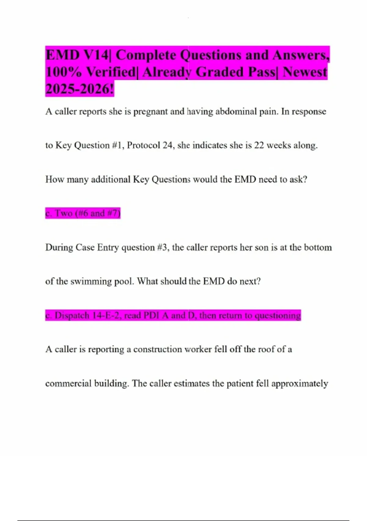 EMD V14| Complete Questions and Answers, 100% Verified| Already Graded ...