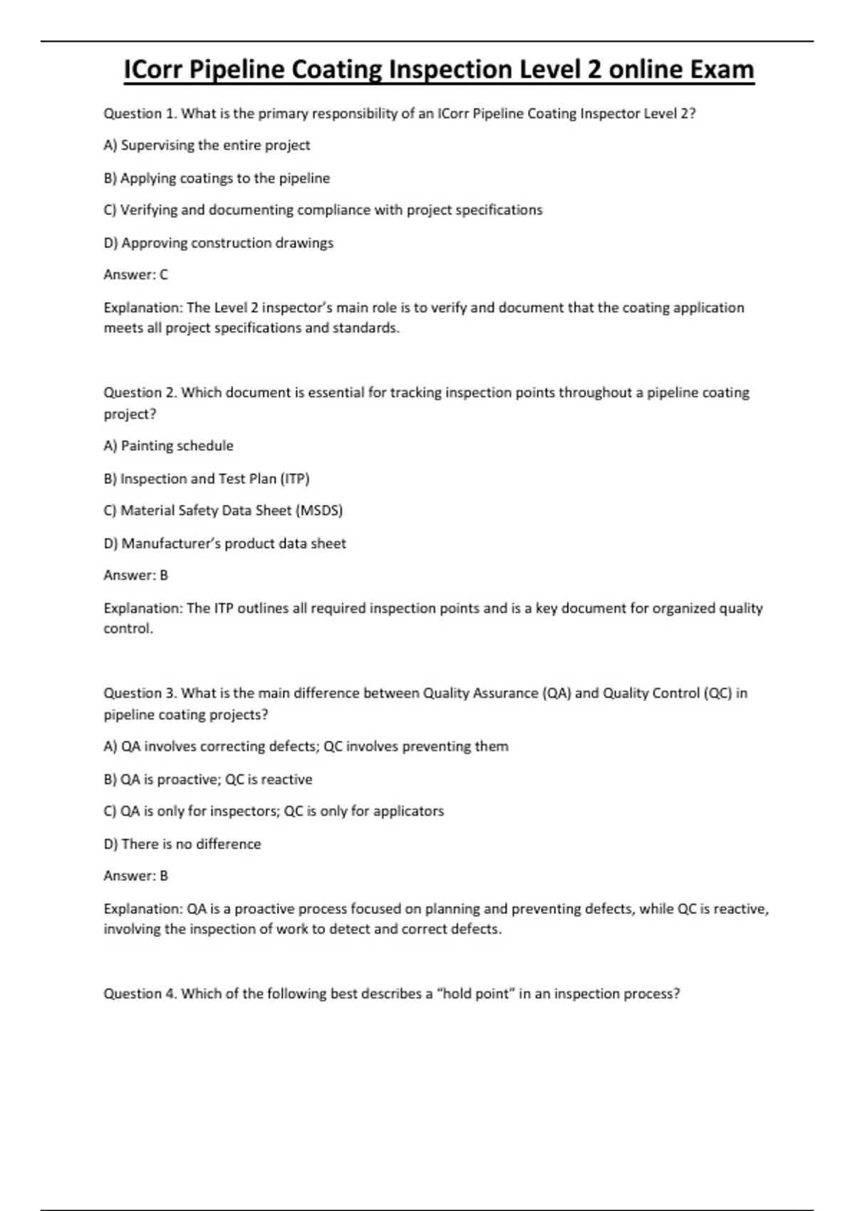 ICorr Pipeline Coating Inspection Level 2 online Exam - Computer ...