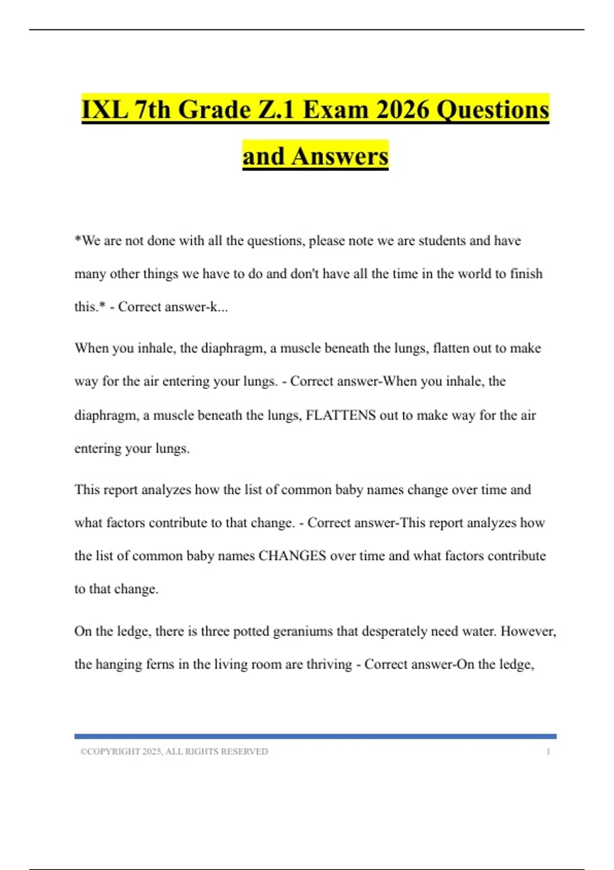 IXL 7th Grade Z.1 Exam 2026 Questions and Answers - IXL - Stuvia US