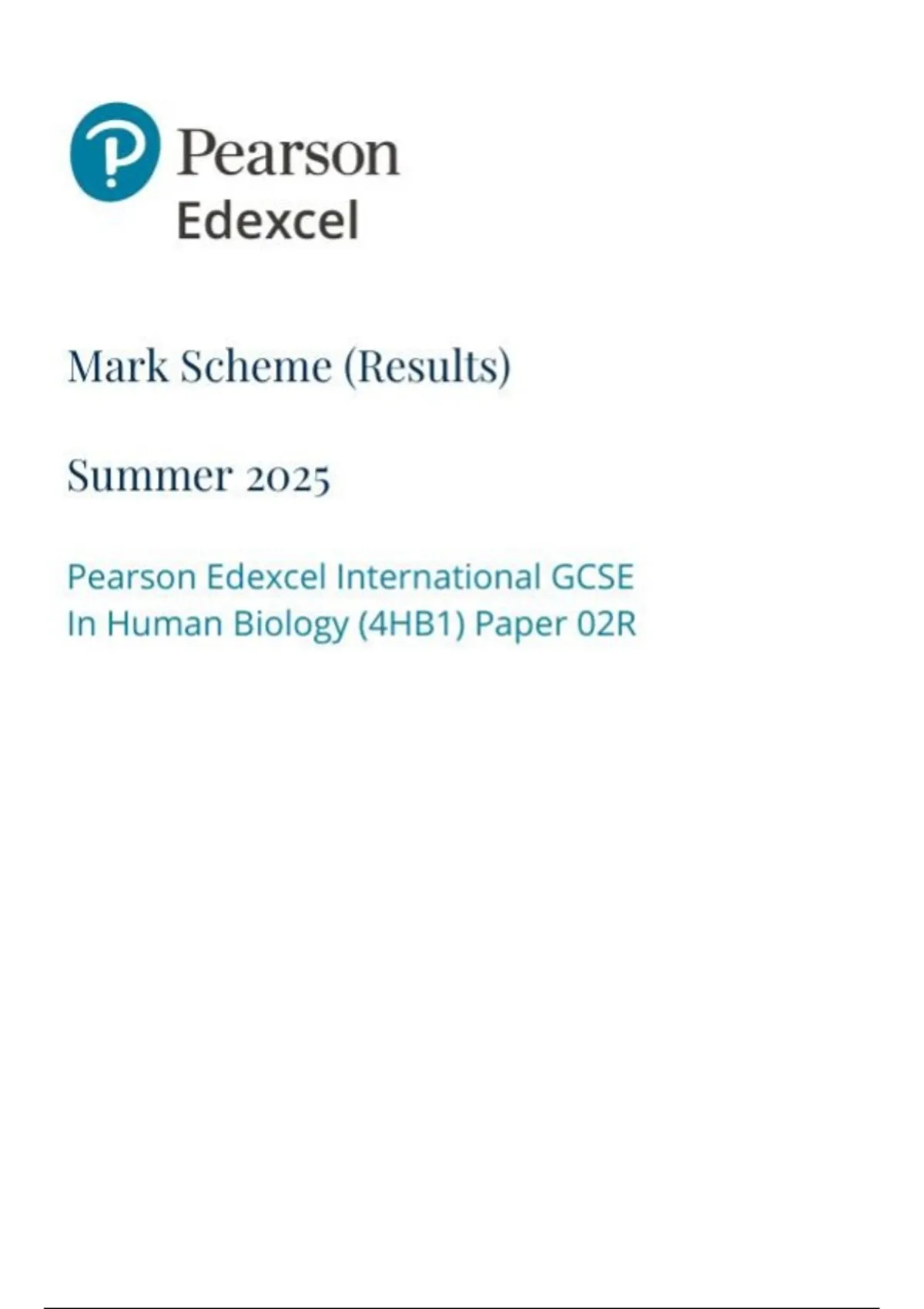 Pearson Edexcel IGCSE Human Biology (4HB1) Paper 2R JUNE 2025 Actual ...