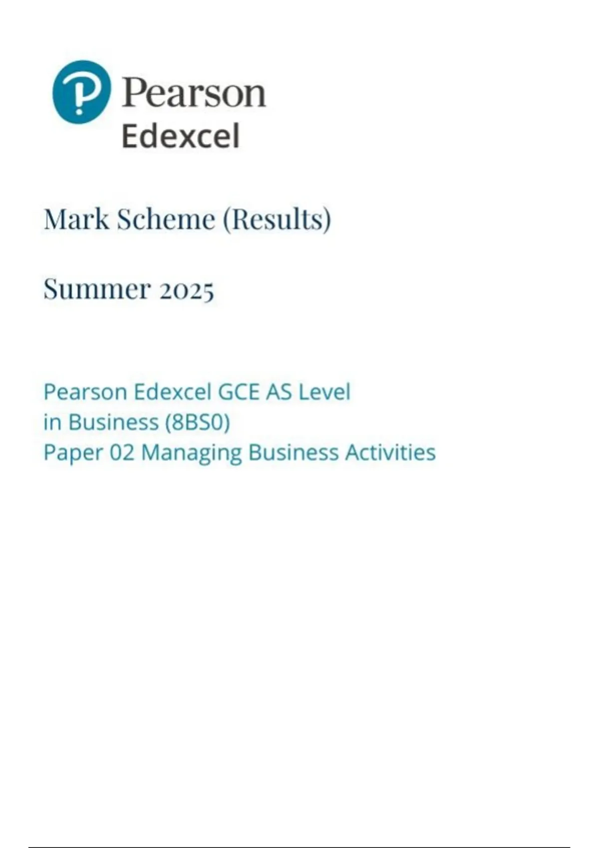 Pearson Edexcel GCE AS Level in Business (8BSO) Paper 02 Managing ...