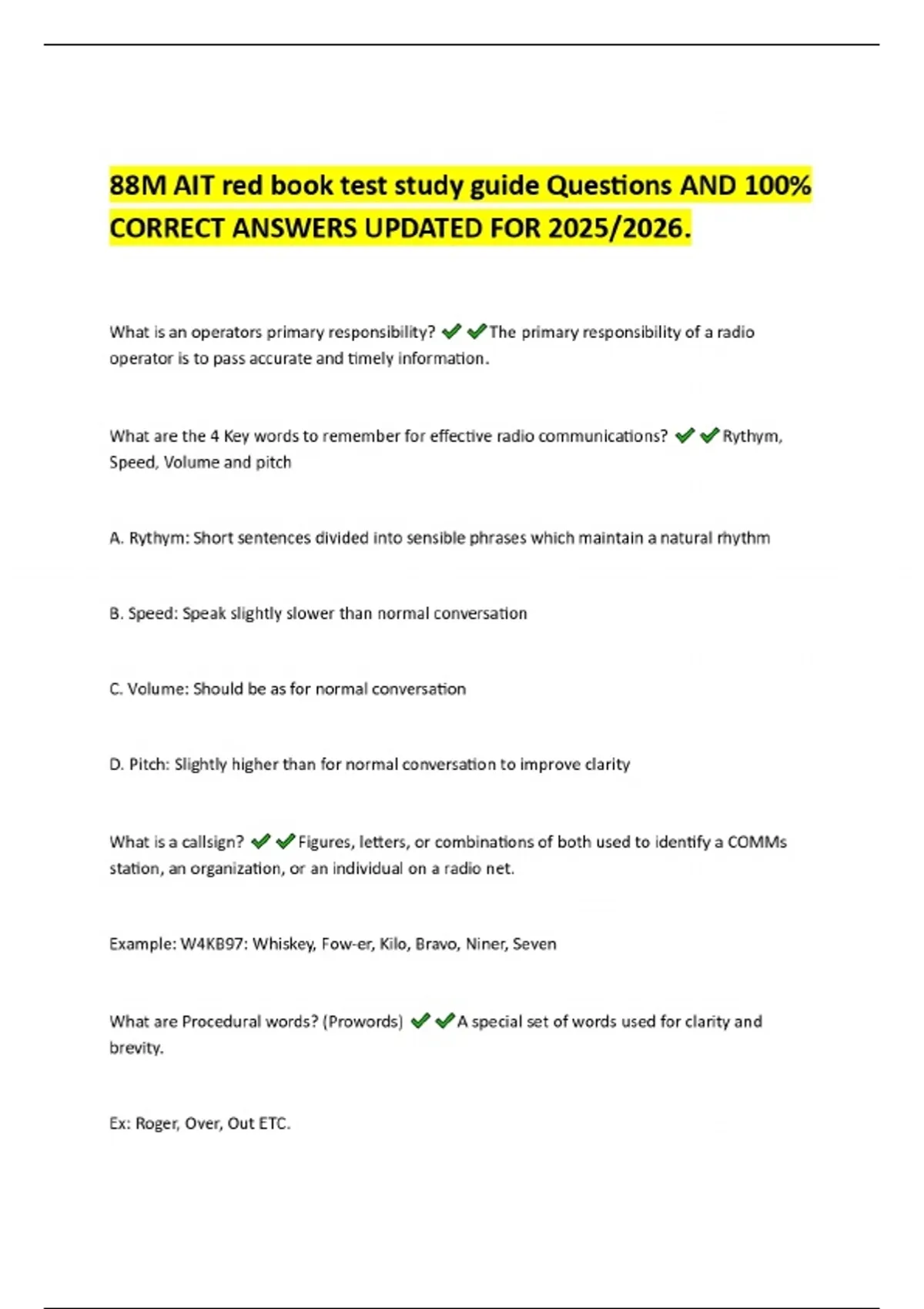 88M AIT red book test study guide Questions AND 100% CORRECT ANSWERS ...