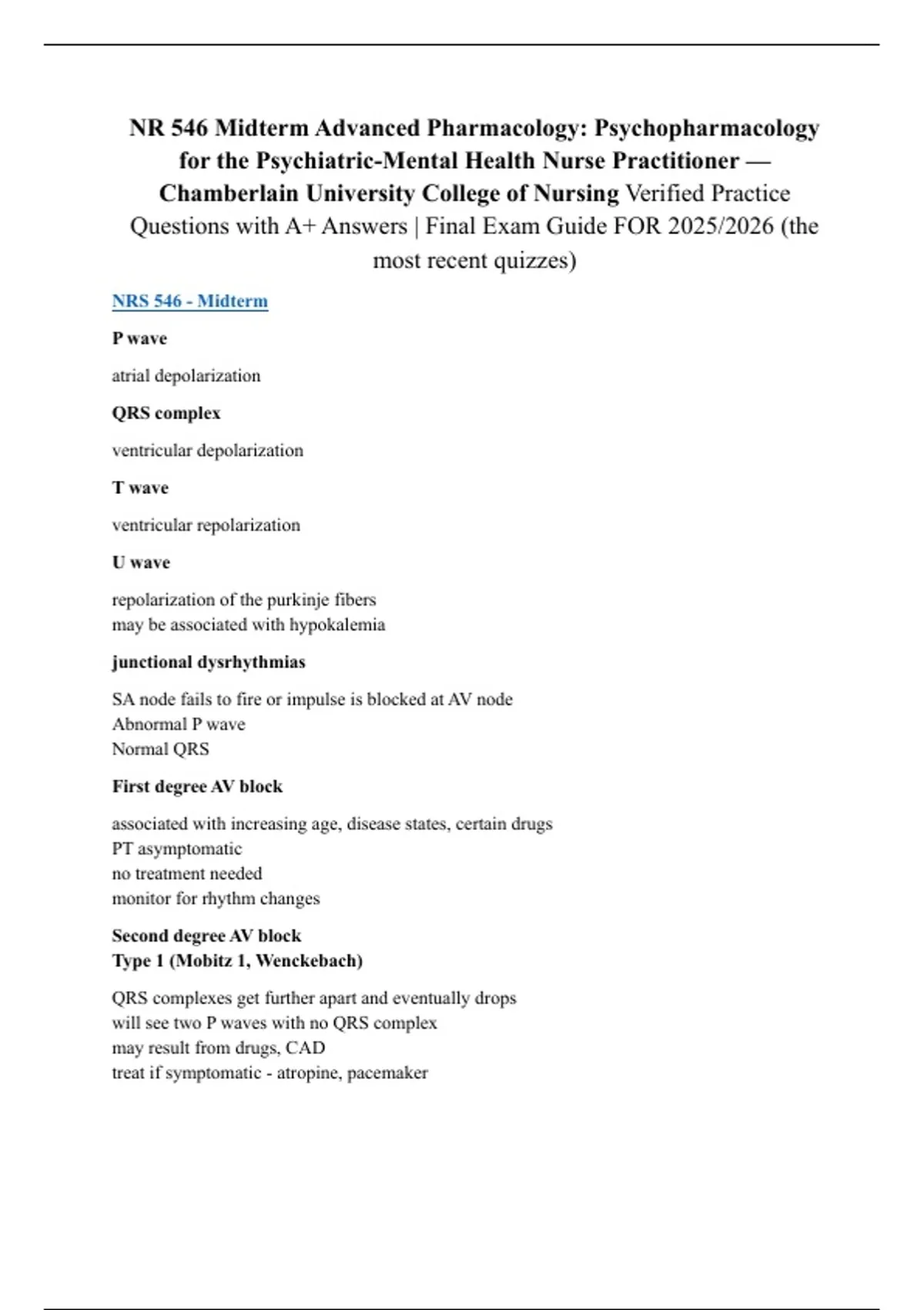NR 546 Midterm Advanced Pharmacology: Psychopharmacology for the ...