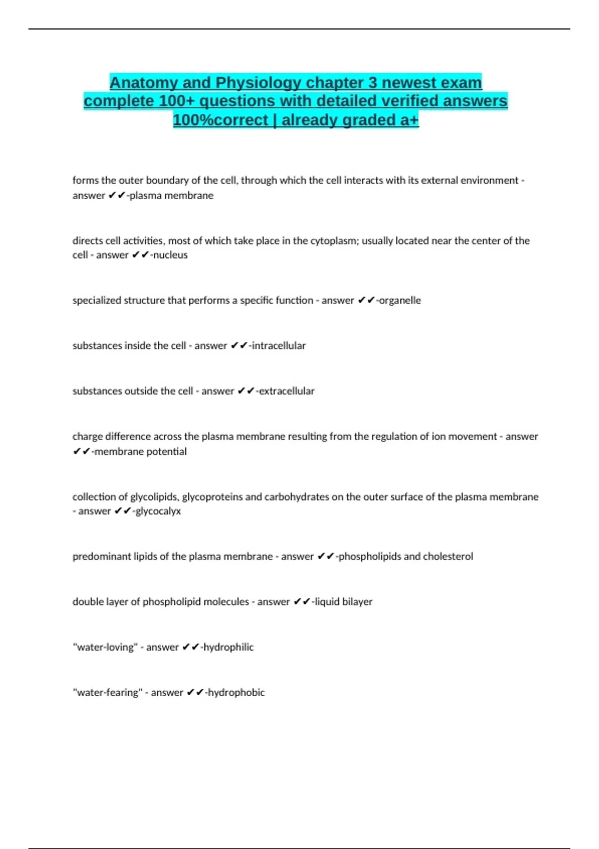 Anatomy and Physiology Chemistry advanced assessment |questions and ...