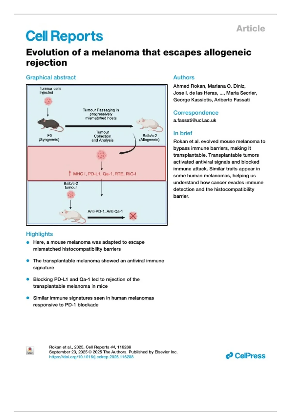 Summary Evolution Of A Melanoma That Escapes Allogeneic Rejection ...
