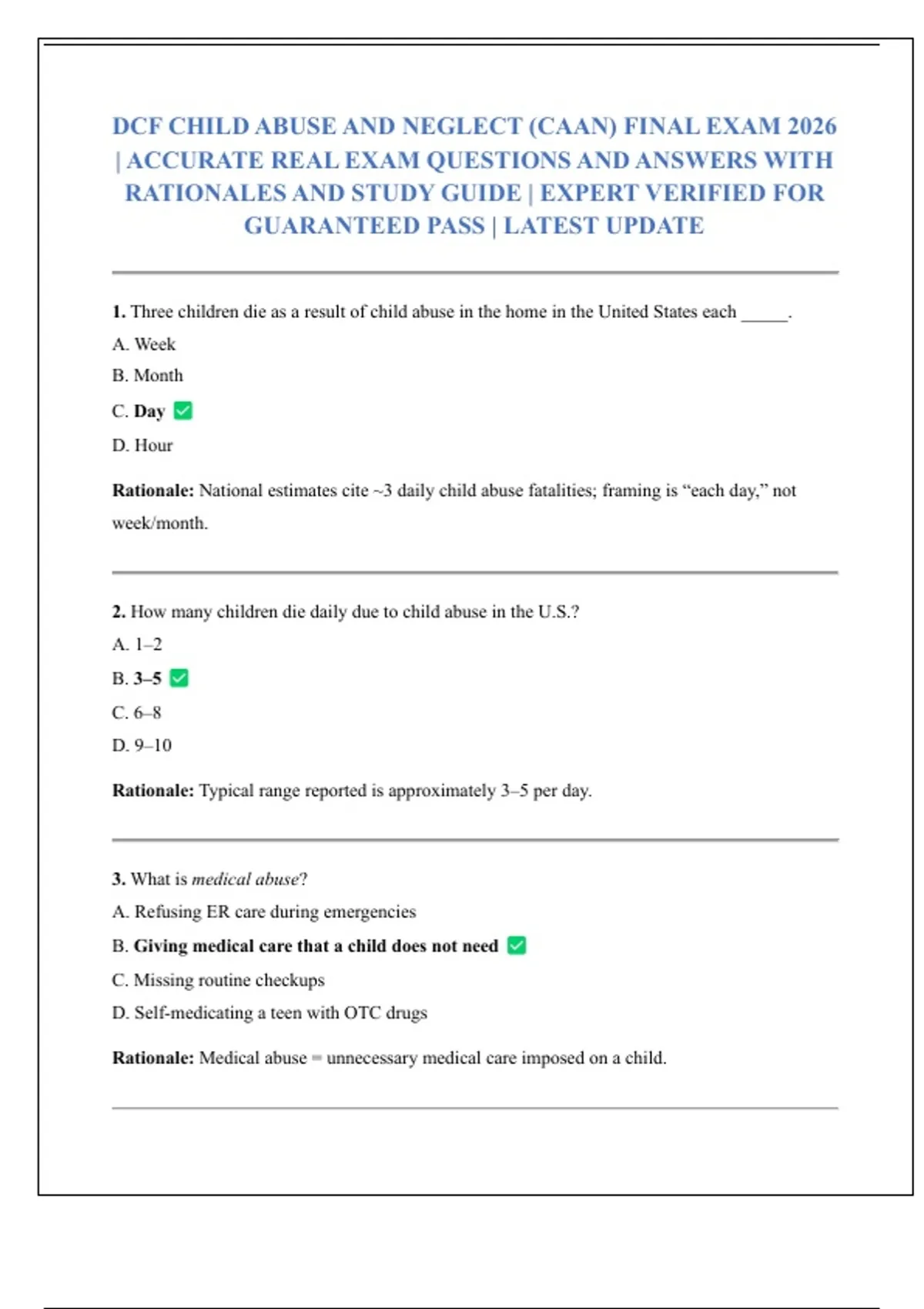 DCF CHILD ABUSE AND NEGLECT (CAAN) FINAL EXAM 2026 | ACCURATE REAL EXAM ...