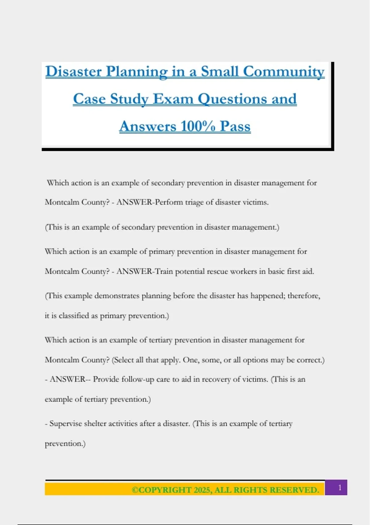 Disaster Planning in a Small Community Case Study Exam Questions and ...