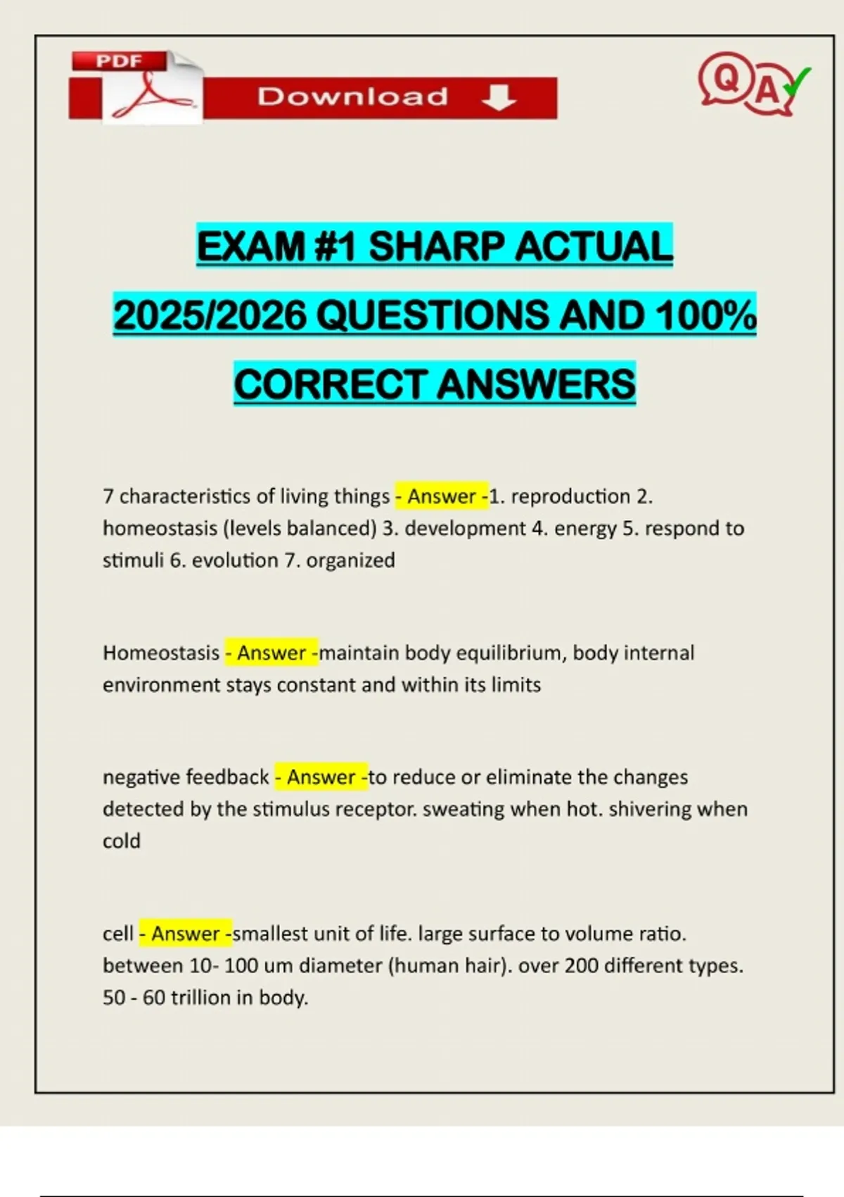 EXAM #1 SHARP ACTUAL 2025/2026 QUESTIONS AND 100% CORRECT ANSWERS ...