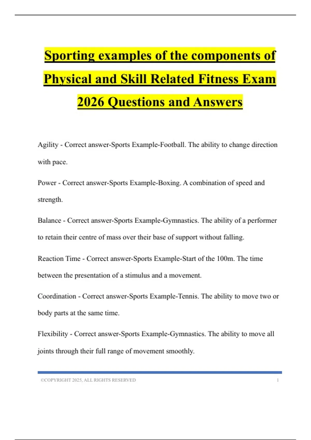 Sporting examples of the components of Physical and Skill Related ...