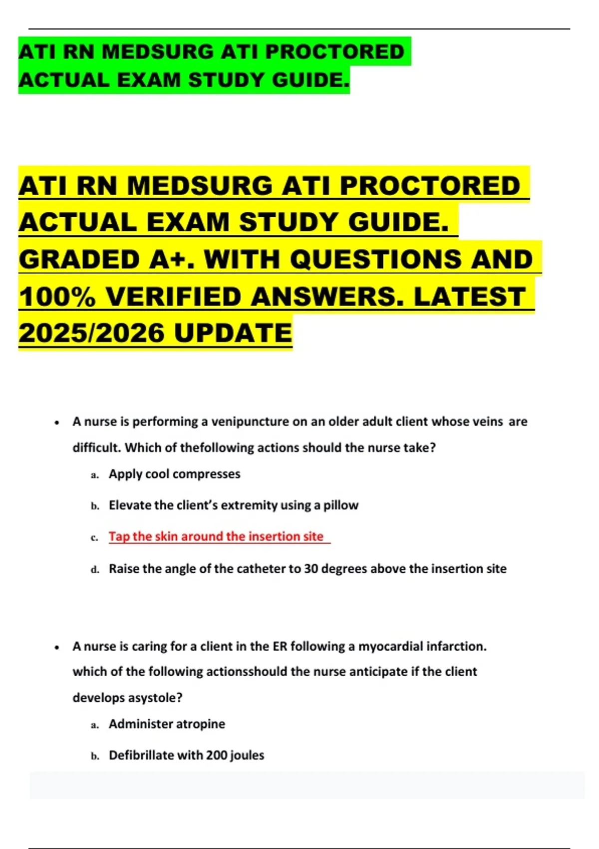 ATI RN MEDSURG ATI PROCTORED ACTUAL EXAM STUDY GUIDE. ATI RN MEDSURG ...