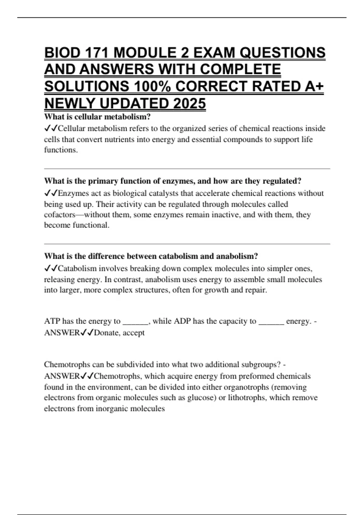 BIOD 171 MODULE 2 EXAM QUESTIONS AND ANSWERS WITH COMPLETE SOLUTIONS ...