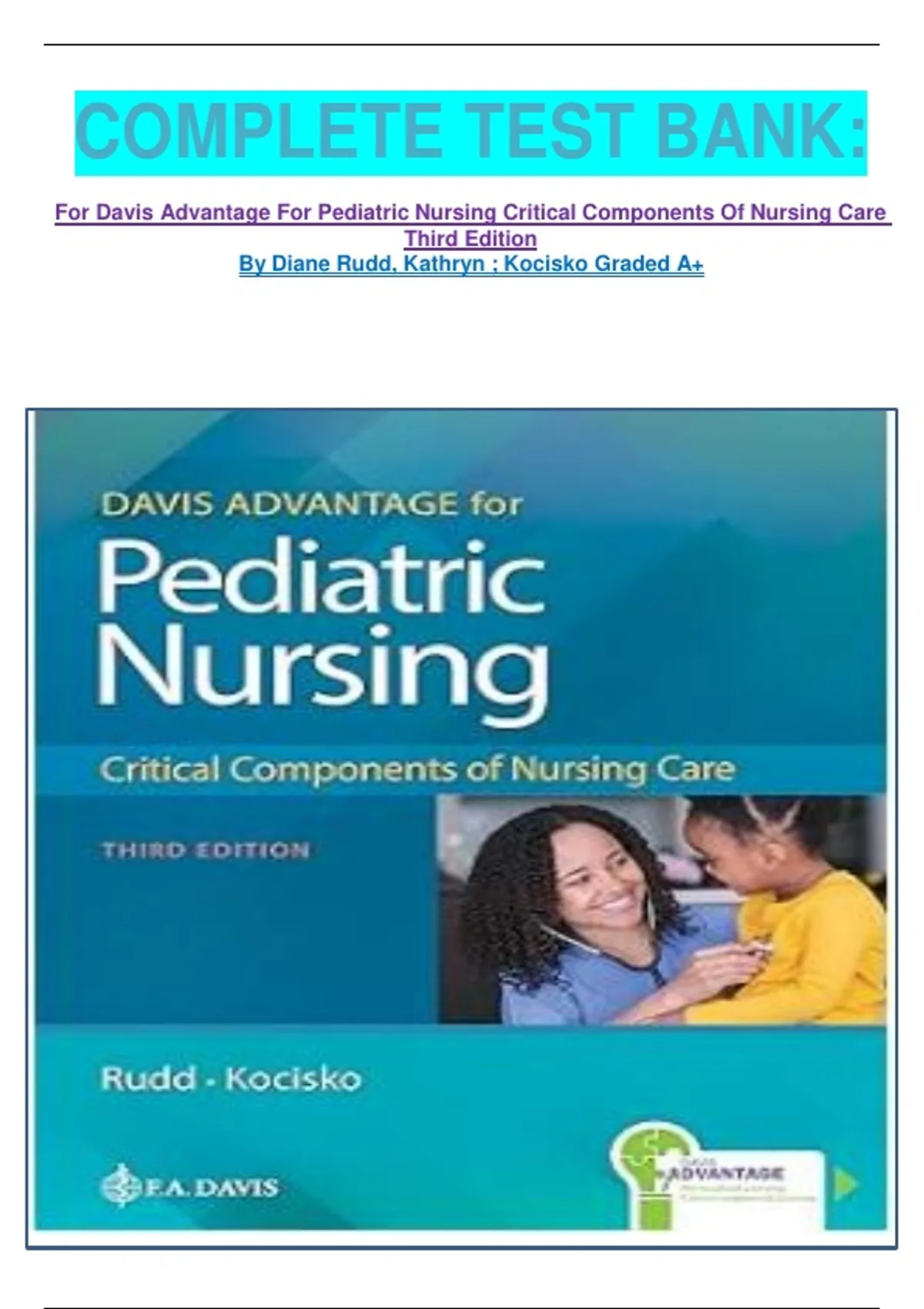 COMPLETE TEST BANK: For Davis Advantage For Pediatric Nursing Critical ...