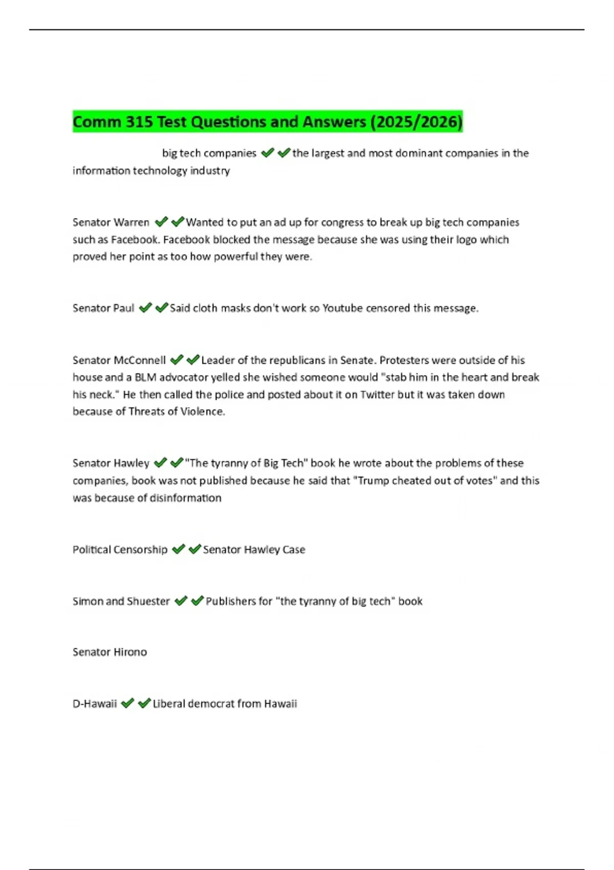 Comm 315 Test Questions and Answers (2025/2026) - COMM 315 - Stuvia US