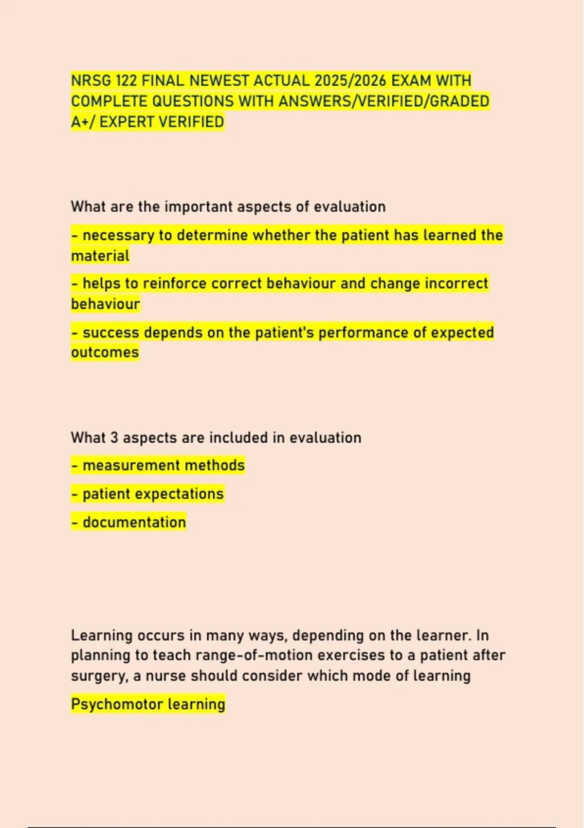 NRSG 122 FINAL NEWEST ACTUAL 2025/2026 EXAM WITH COMPLETE QUESTIONS ...