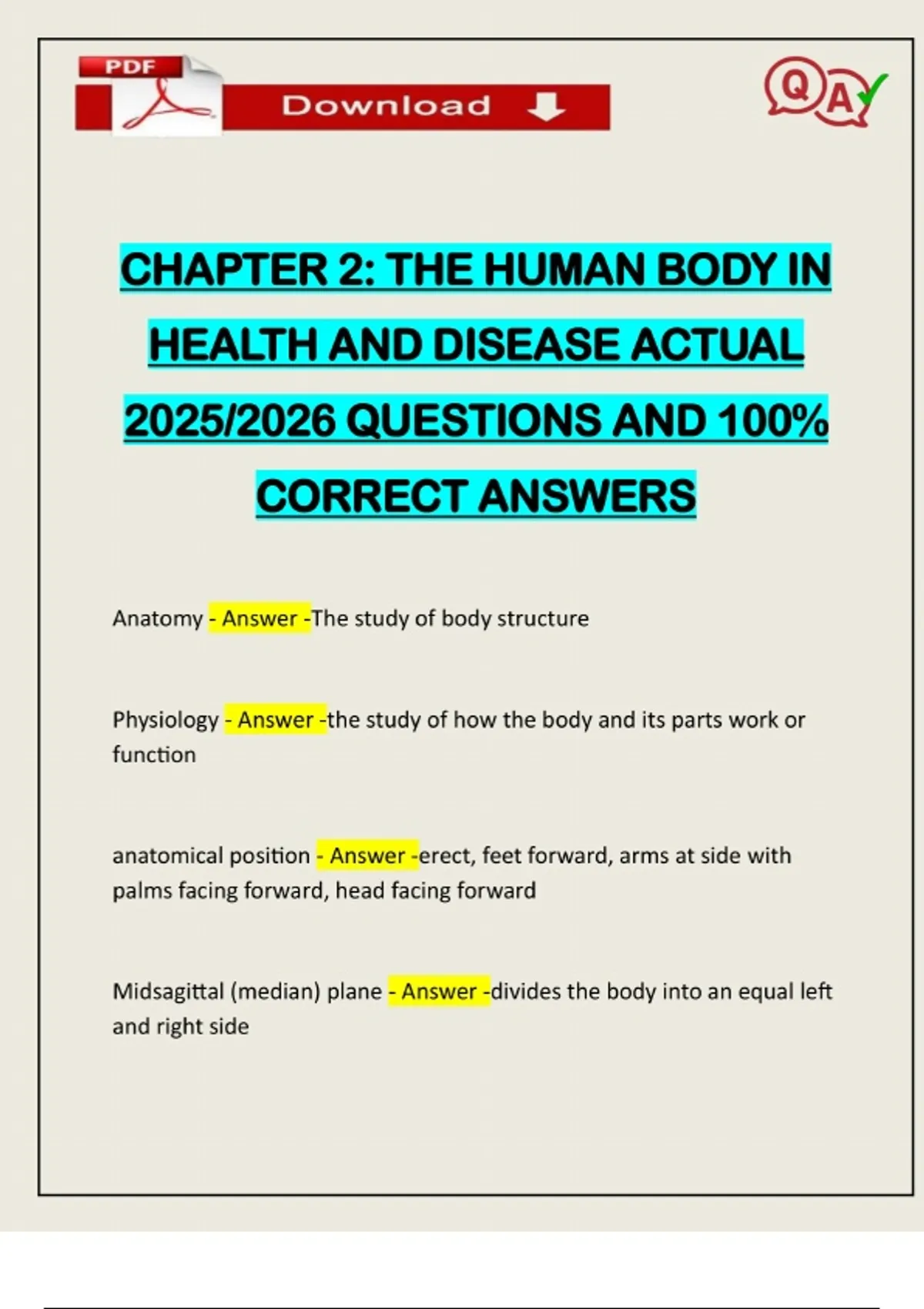 CHAPTER 2: THE HUMAN BODY IN HEALTH AND DISEASE ACTUAL 2025/2026 ...