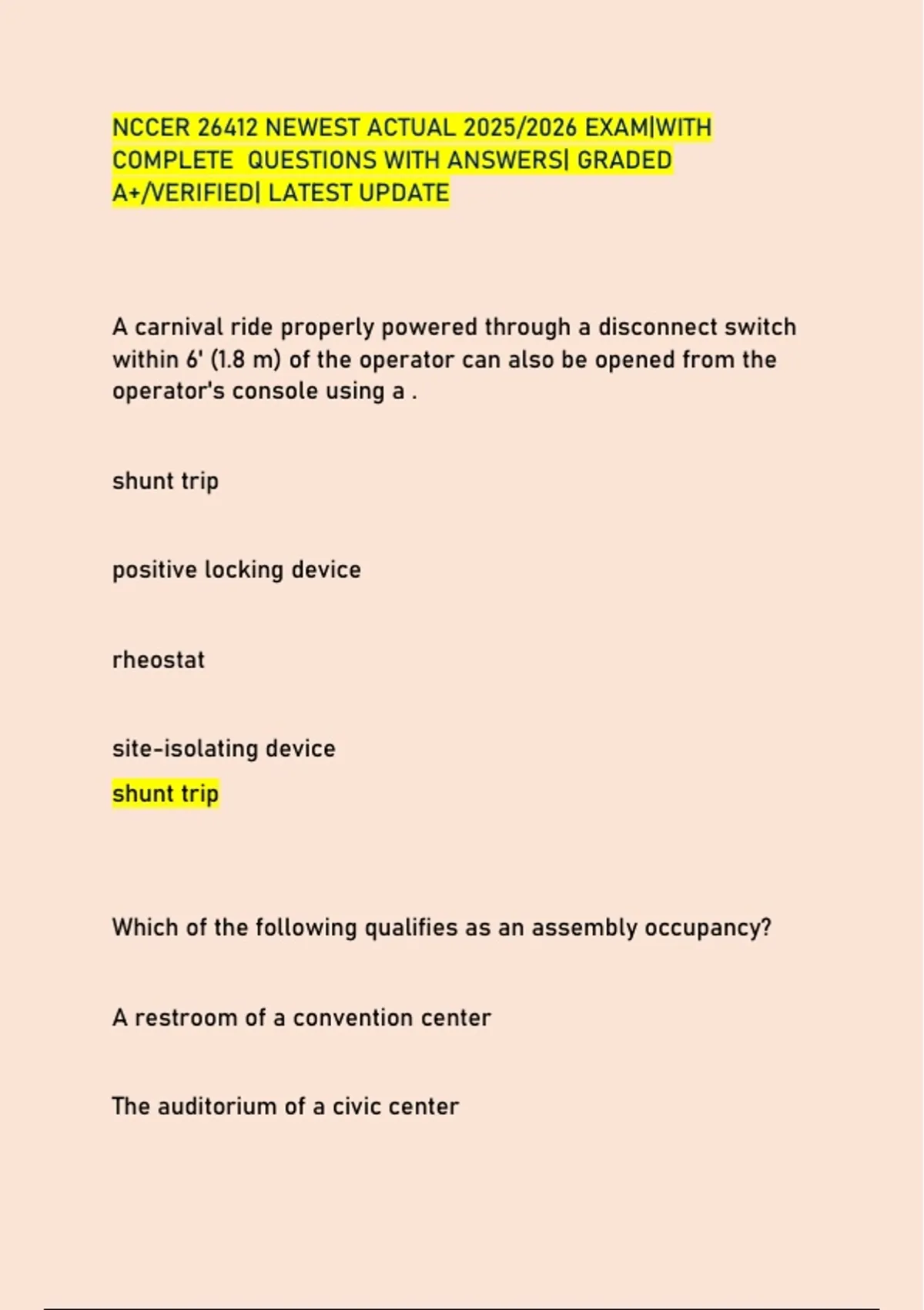 NCCER 26412 NEWEST ACTUAL 2025/2026 EXAM|WITH COMPLETE QUESTIONS WITH ...