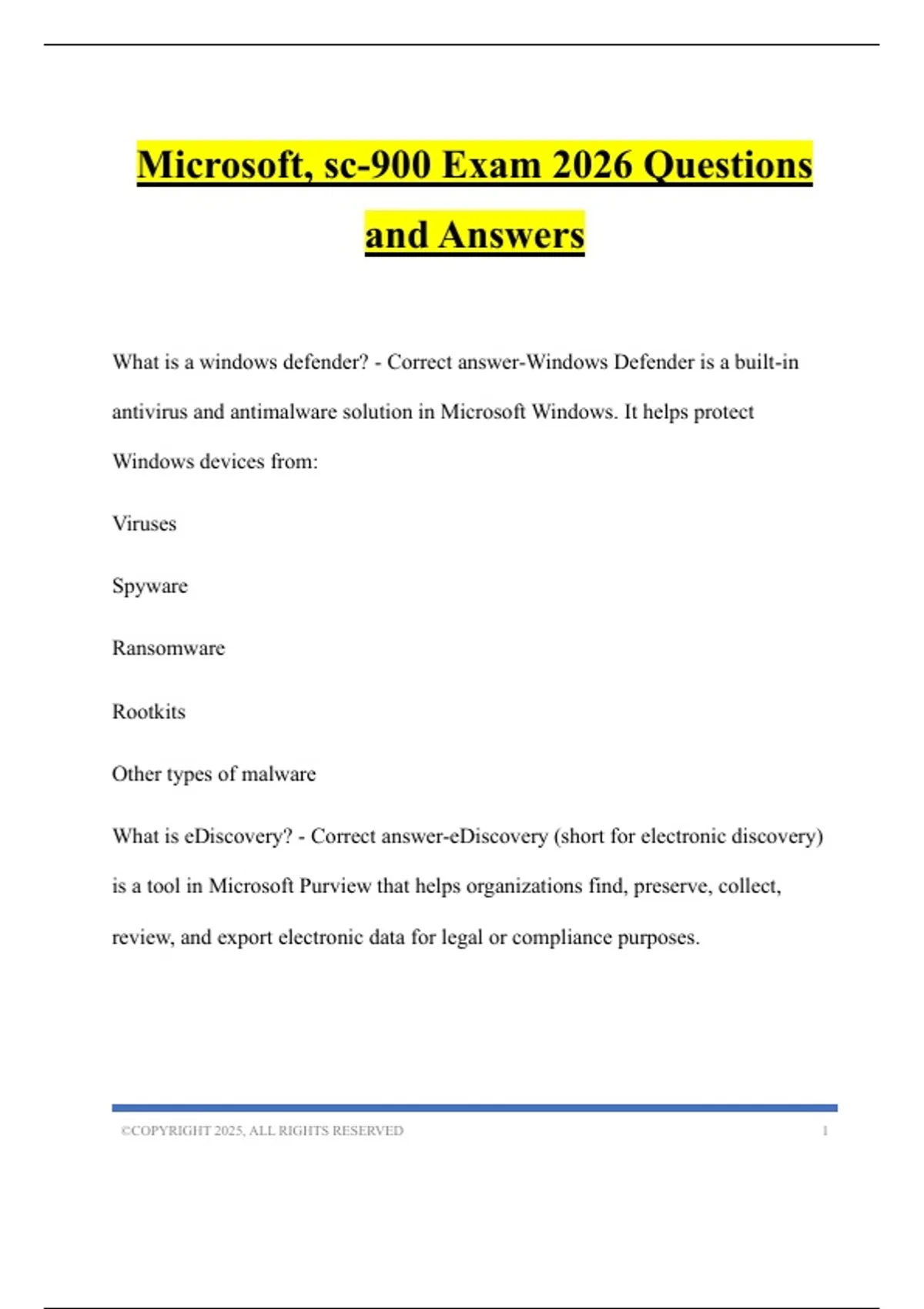 Microsoft, sc-900 Exam 2026 Questions and Answers - SC-900 - Stuvia US