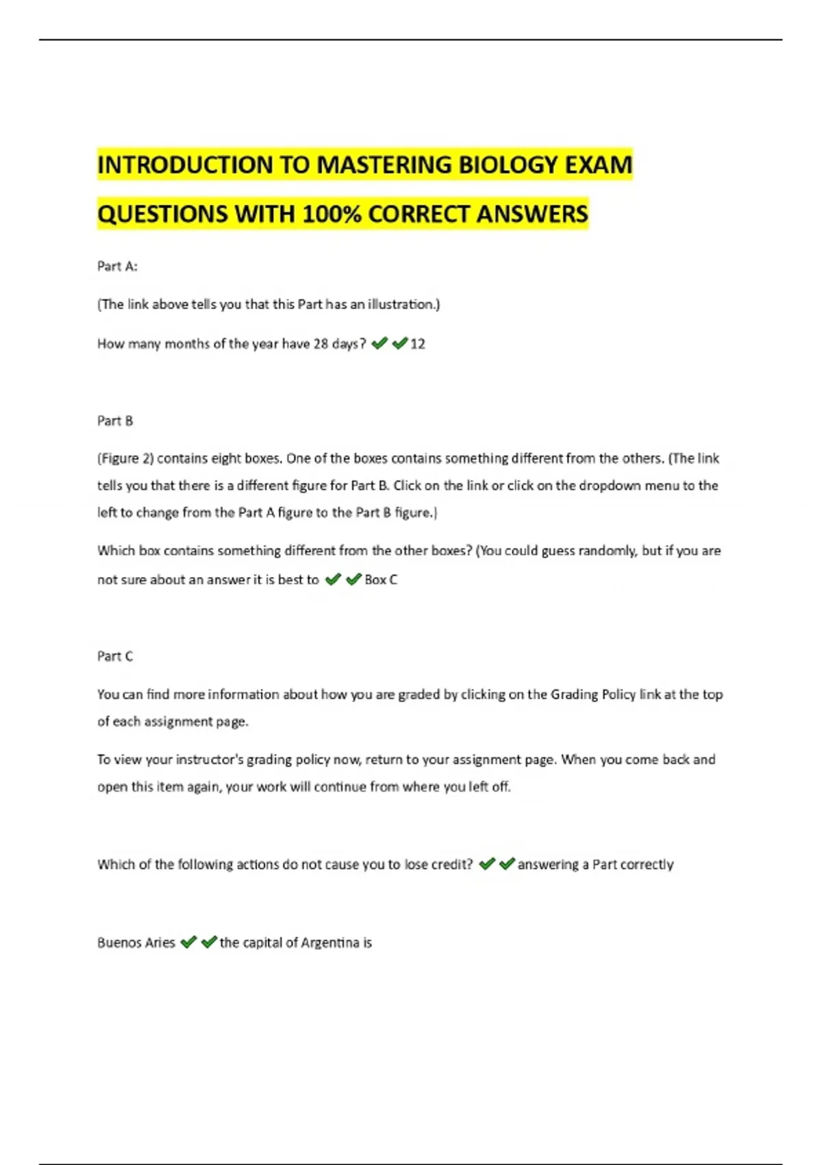INTRODUCTION TO MASTERING BIOLOGY EXAM QUESTIONS WITH 100% CORRECT ...