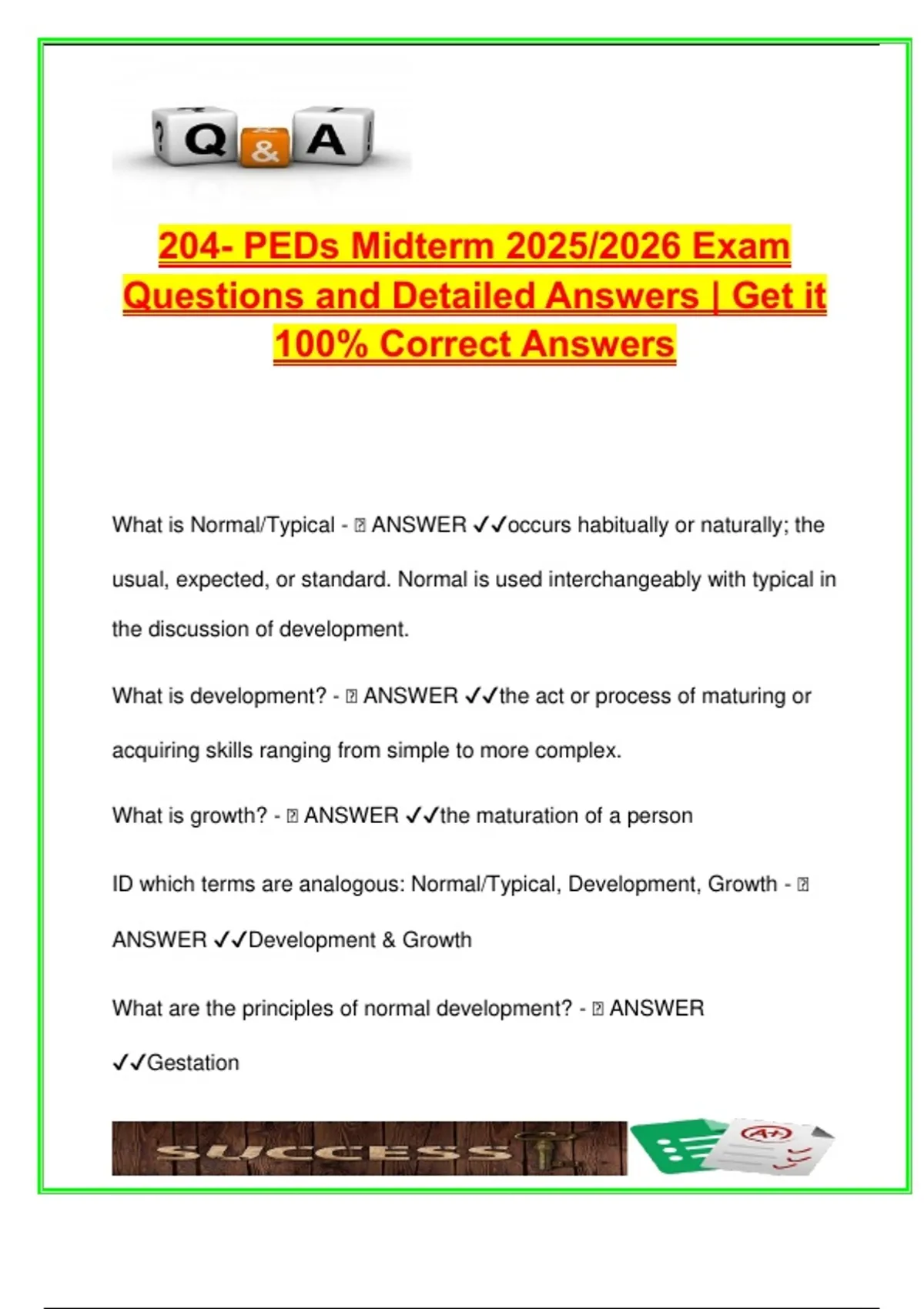 PEDs Midterm Exam 2025/2026 – 110 Questions & Answers | Child ...