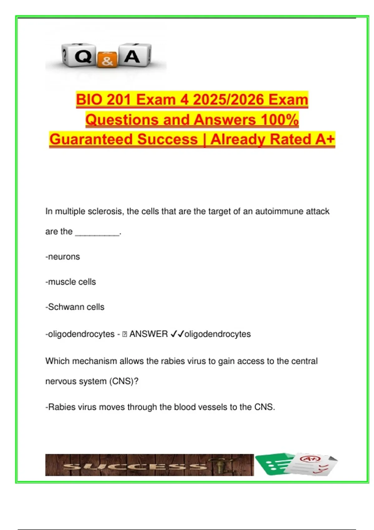 BIO 201 Exam 4 – 2025/2026 | 100 Questions & Answers | Anatomy ...