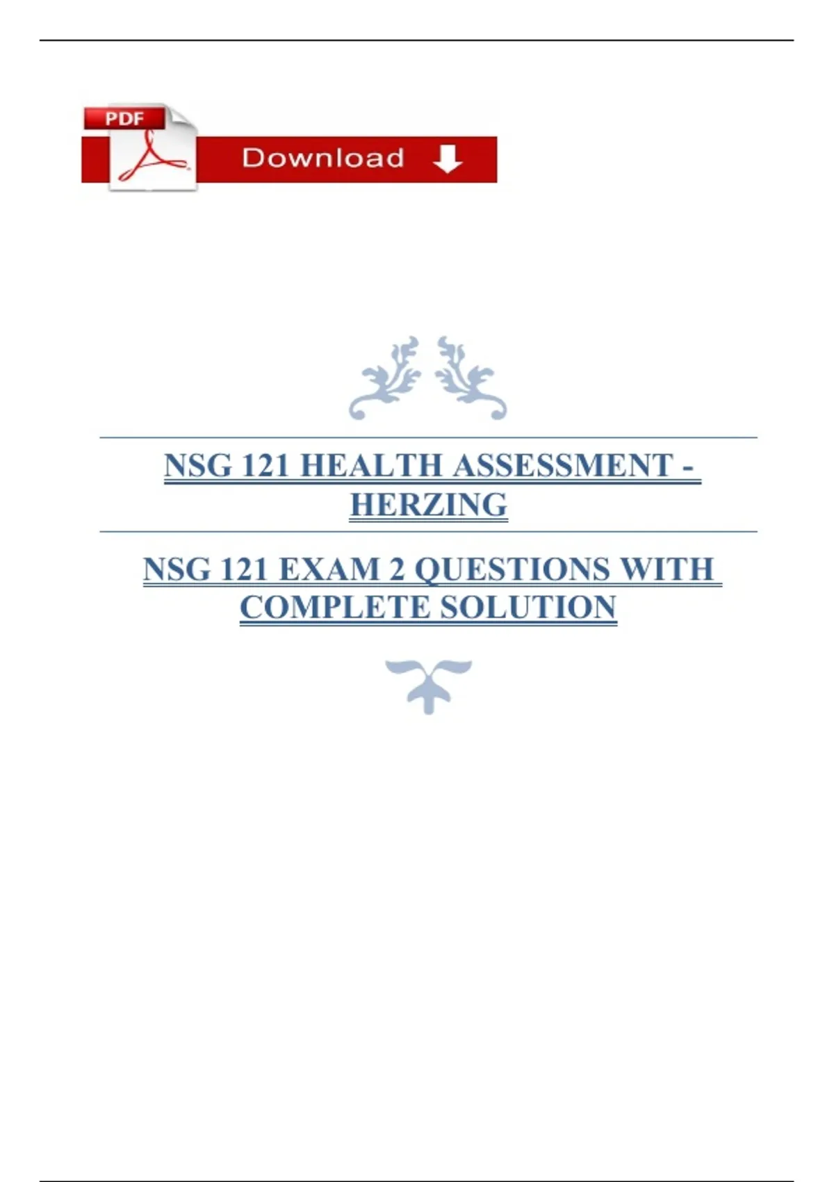 NSG 121 Health Assessment - Herzing NSG EXAM 2.pdf - NSG 121 - Stuvia US