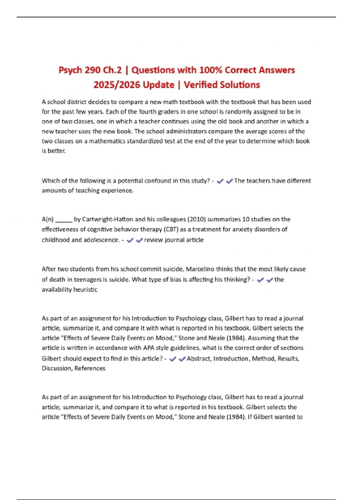 Psych 290 Ch.2 | Questions with 100% Correct Answers 2025/2026 Update ...