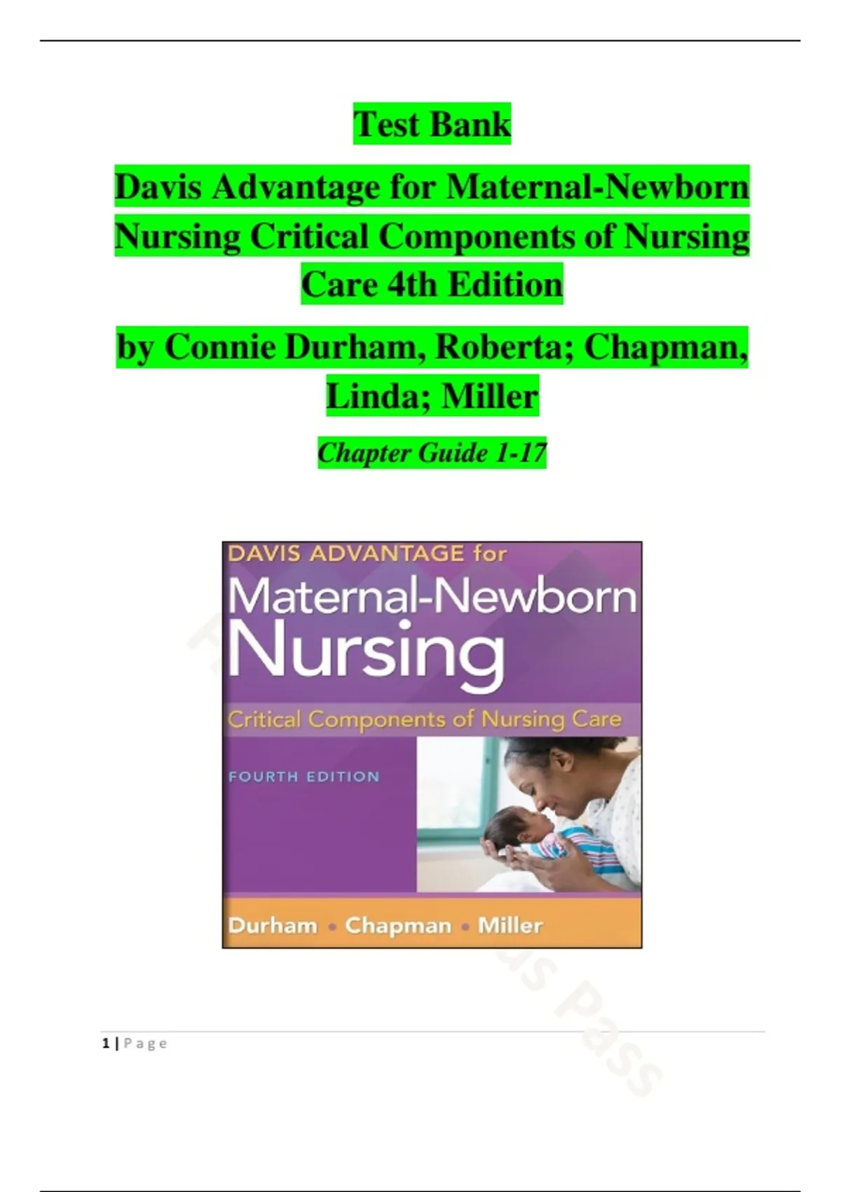 Test Bank Davis Advantage for Maternal-Newborn Nursing Critical ...