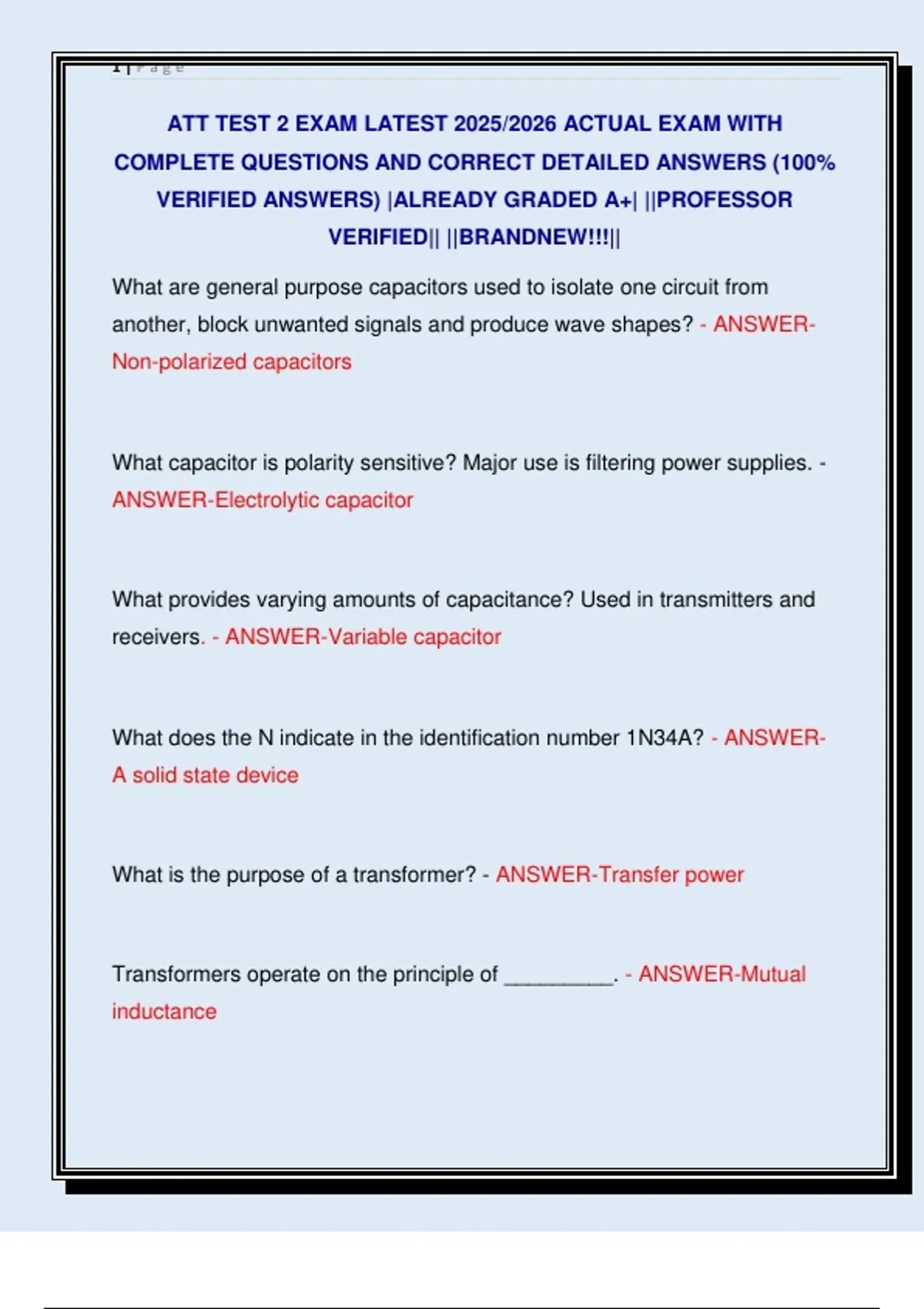 ATT Test 2 Exam (2025/2026) – Complete Questions with Verified Answers ...