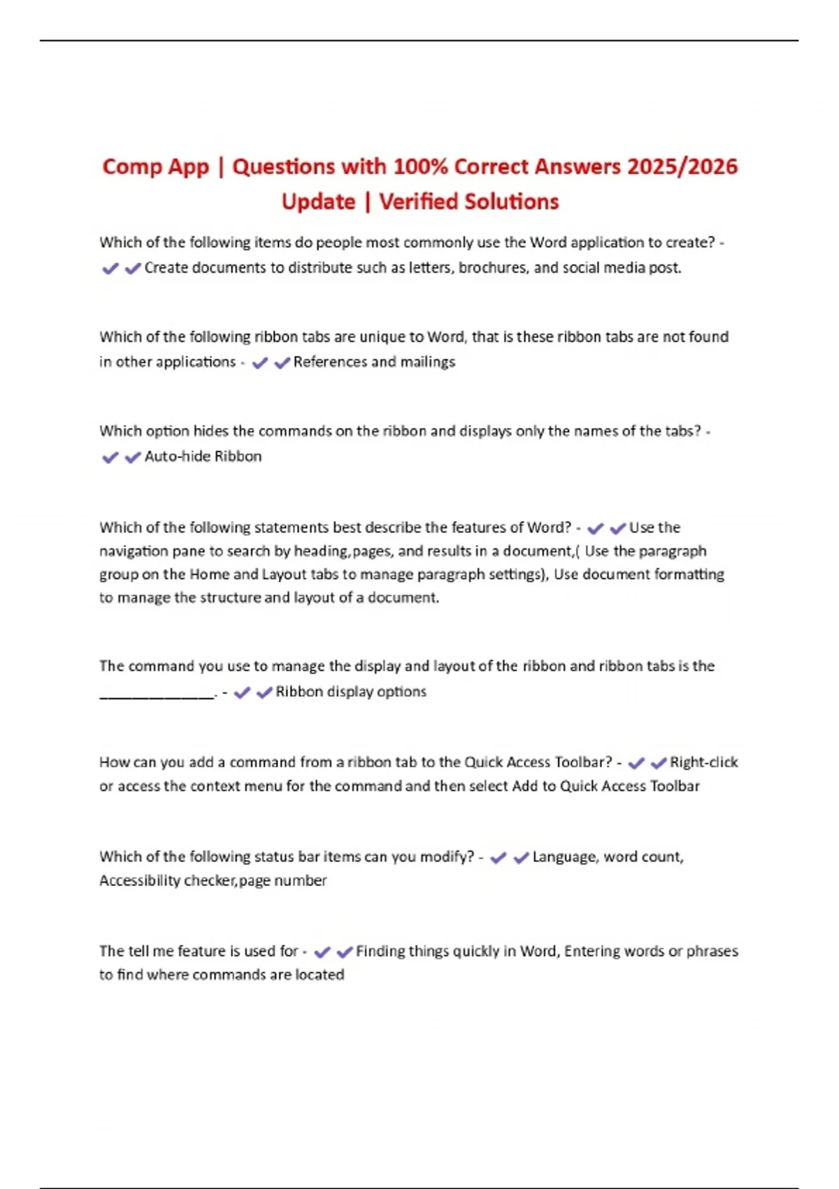 Comp App | Questions with 100% Correct Answers 2025/2026 Update ...