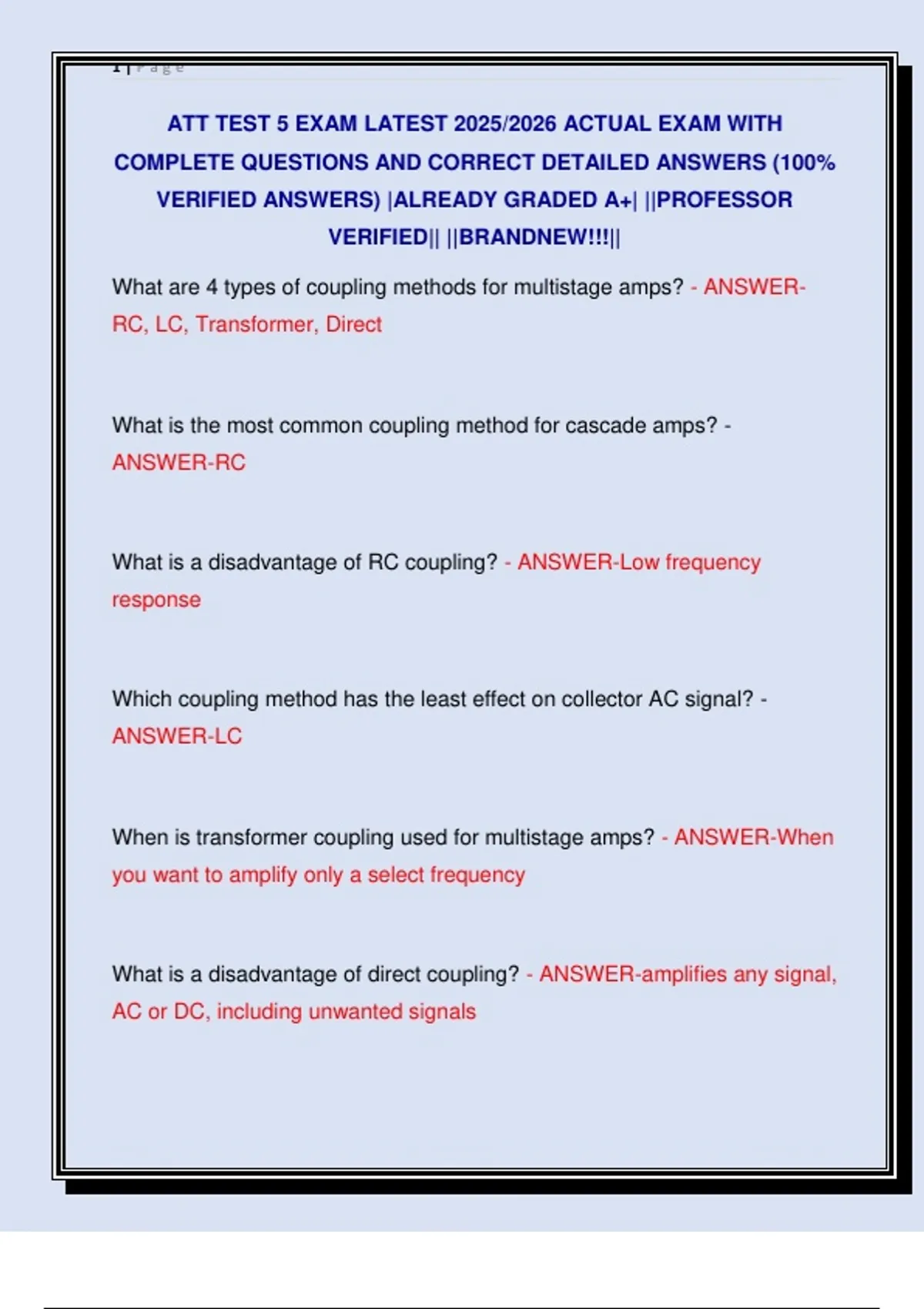 ATT Test 5 Exam (2025/2026) – Complete Questions with Verified Answers ...