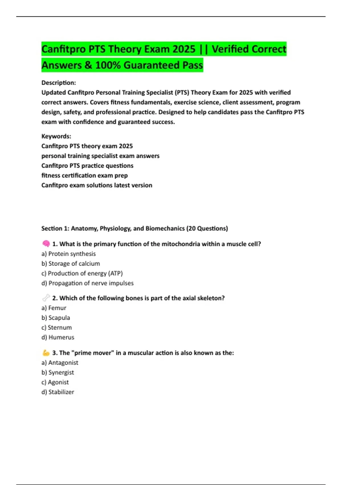 Canfitpro PTS Theory Exam 2025 || Verified Correct Answers & 100% ...