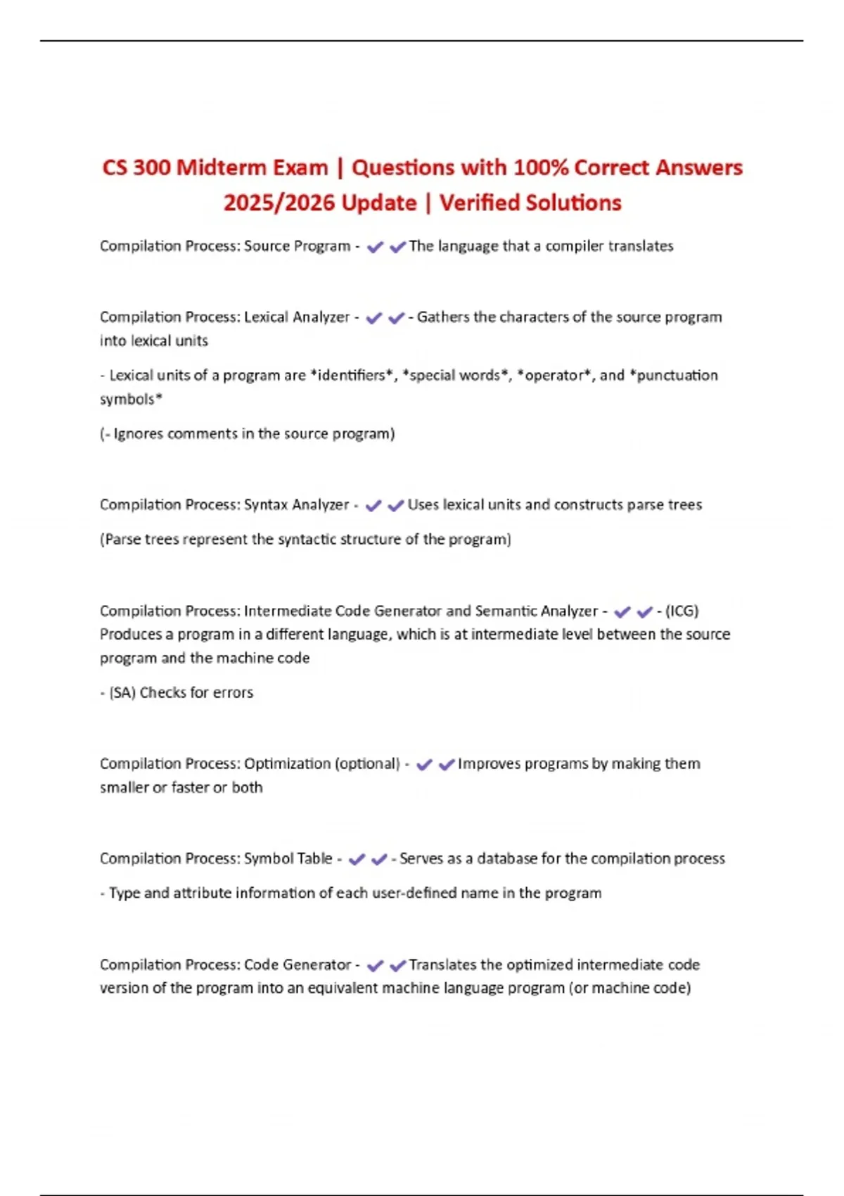 CS 300 Midterm Exam | Questions with 100% Correct Answers 2025/2026 ...