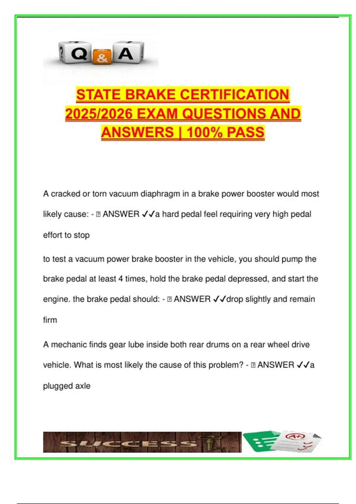State Brake Certification Exam – 2025/2026 | 100+ Fully Solved ...