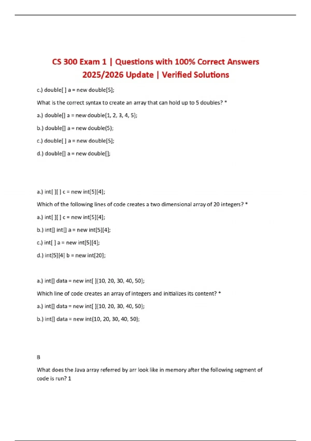 CS 300 Exam 1 | Questions with 100% Correct Answers 2025/2026 Update ...