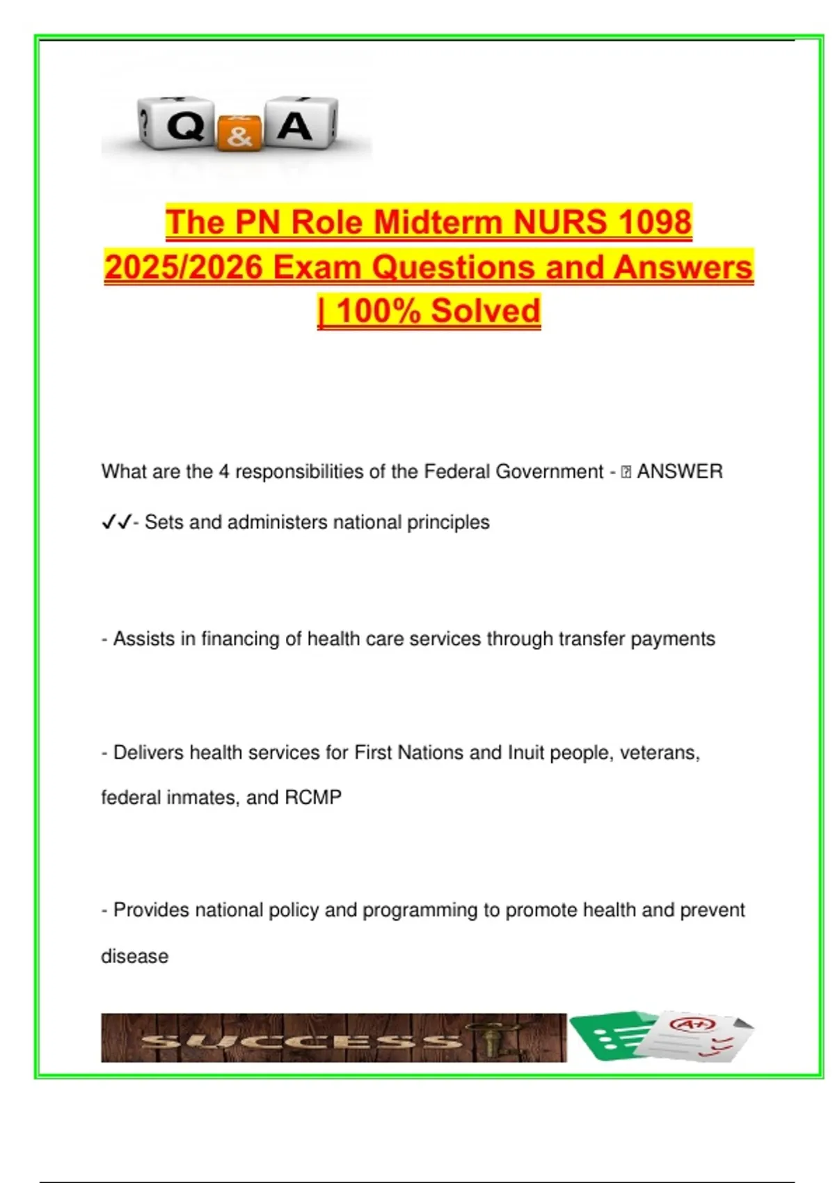 The PN Role Midterm – NURS 1098 | 2025/2026 | 100+ Solved Questions ...