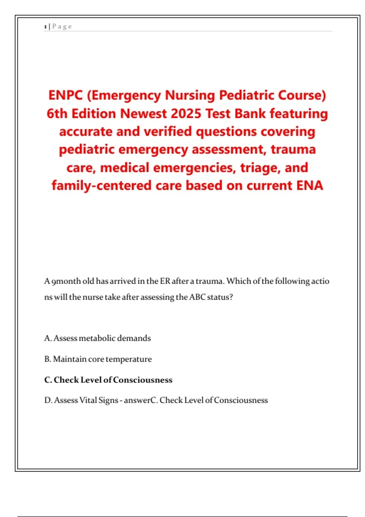 ENPC (Emergency Nursing Pediatric Course) 6th Edition Newest 2025 Test ...
