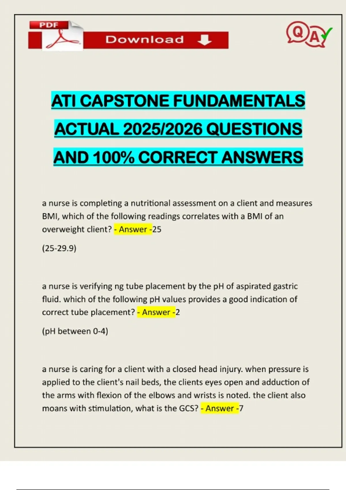 ATI CAPSTONE FUNDAMENTALS ACTUAL 2025/2026 QUESTIONS AND 100% CORRECT ...