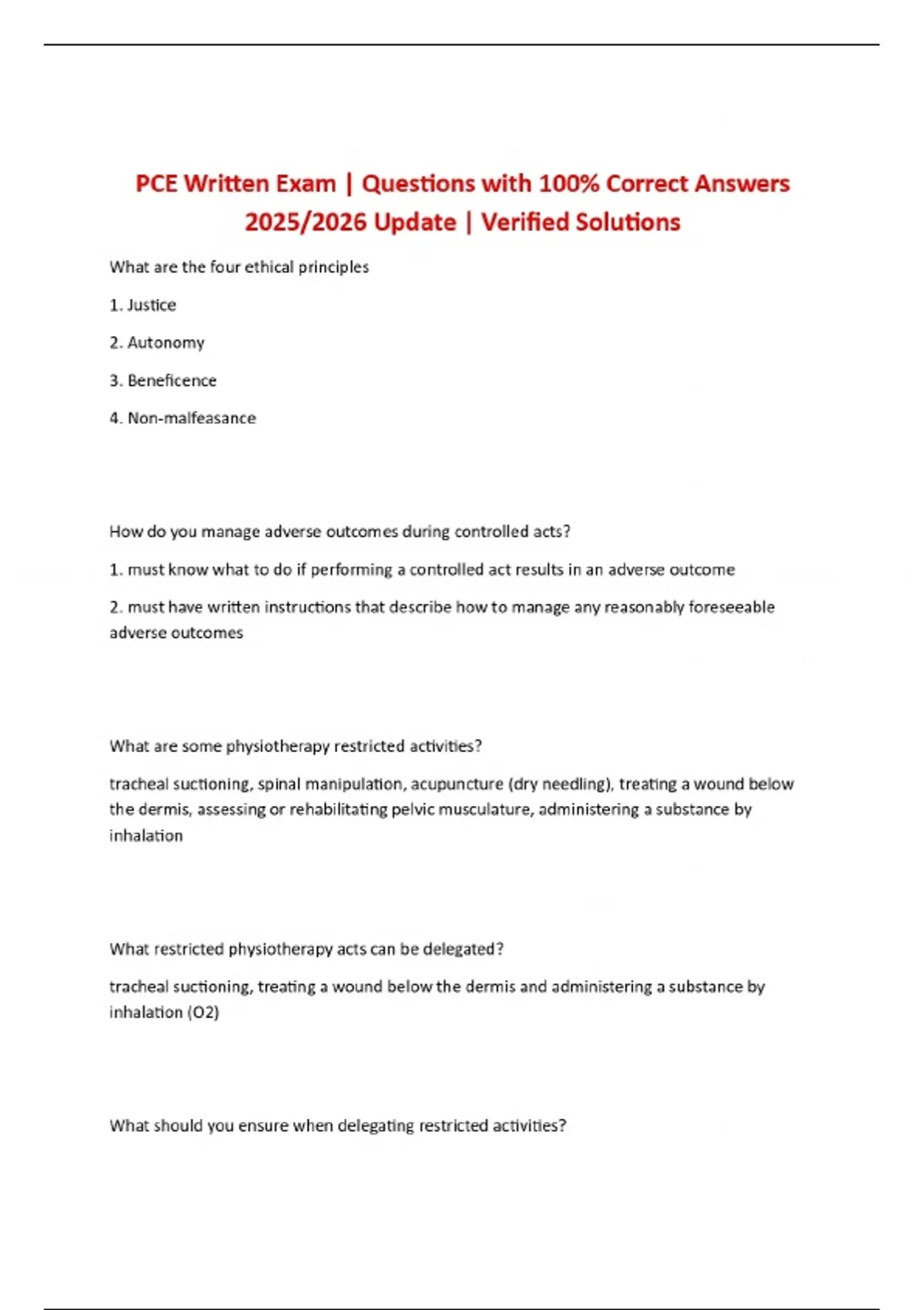PCE Written Exam | Questions with 100% Correct Answers 2025/2026 Update ...