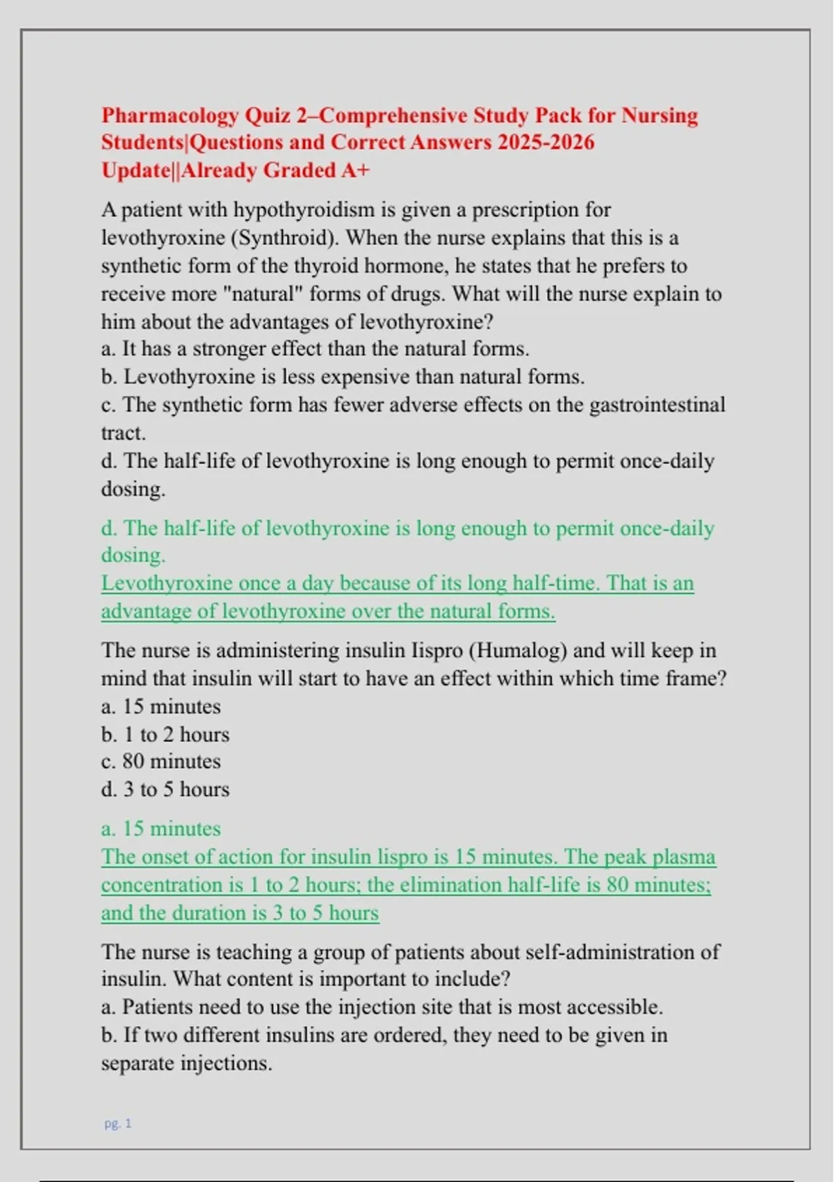 Pharmacology Quiz 2–Comprehensive Study Pack for Nursing Students ...