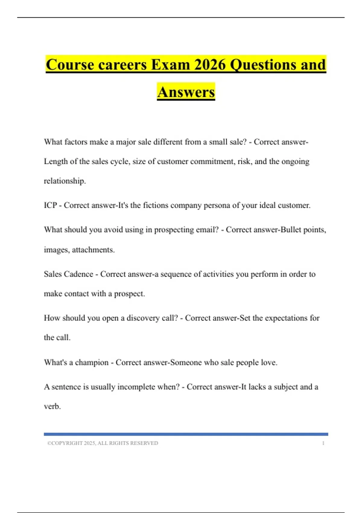 Course careers Exam 2026 Questions and Answers - Career Choices - Stuvia US