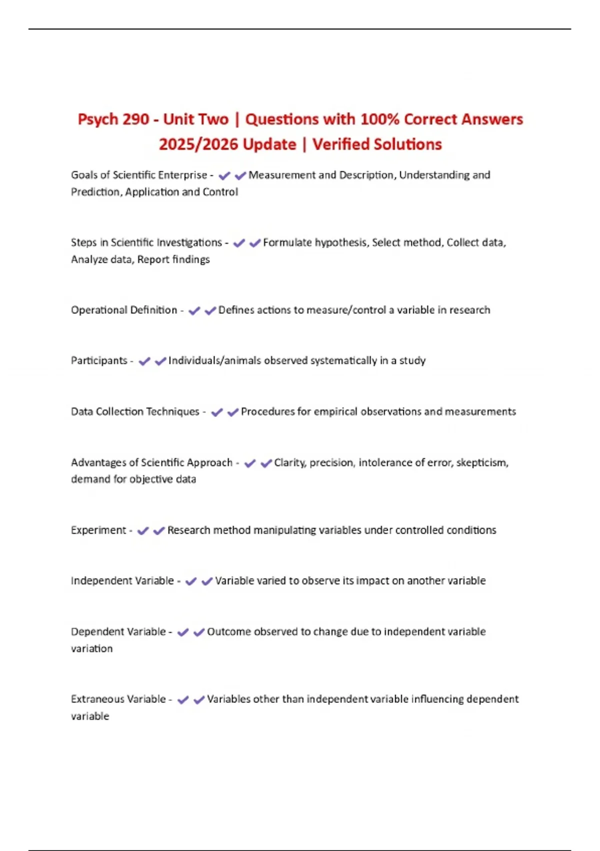 Psych 290 - Unit Two | Questions with 100% Correct Answers 2025/2026 ...