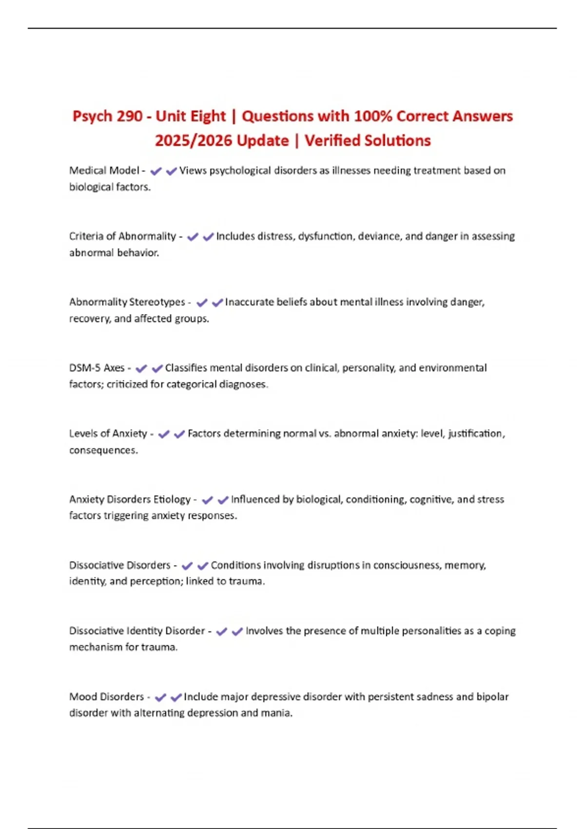 Psych 290 - Unit Eight | Questions with 100% Correct Answers 2025/2026 ...