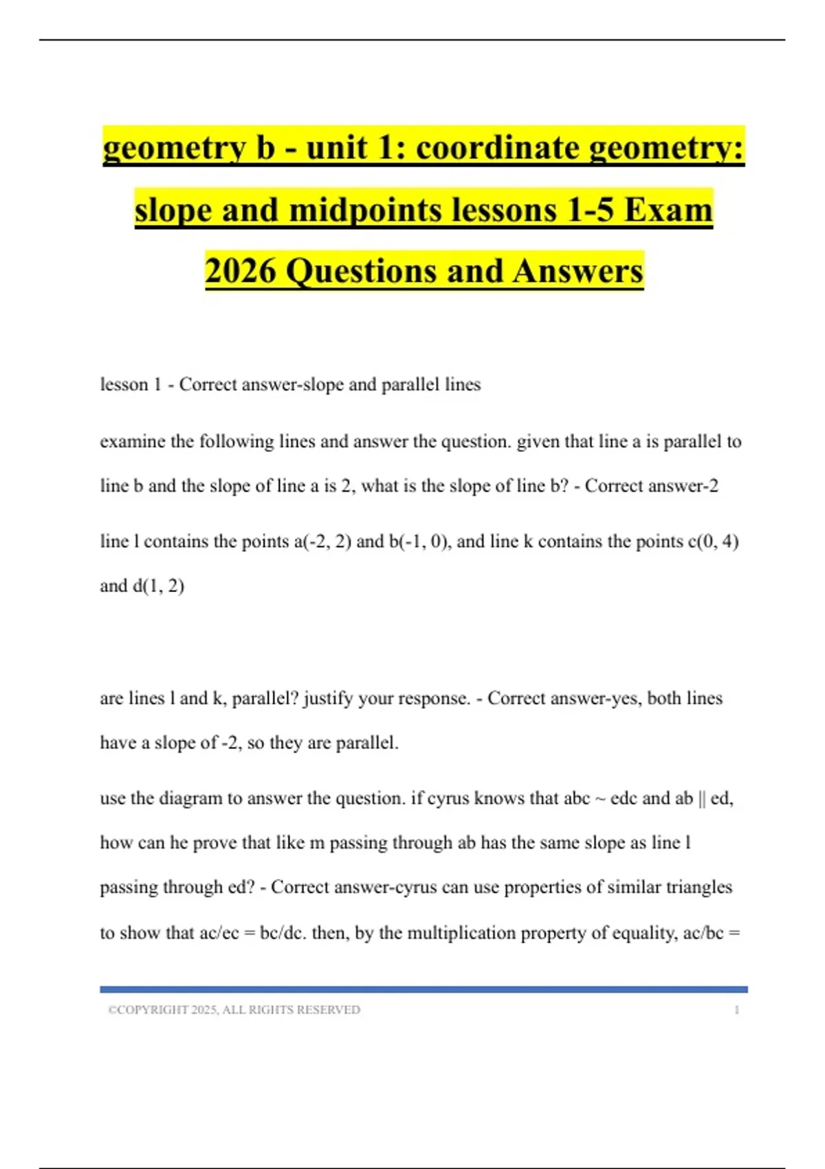 geometry b - unit 1: coordinate geometry: slope and midpoints lessons 1 ...