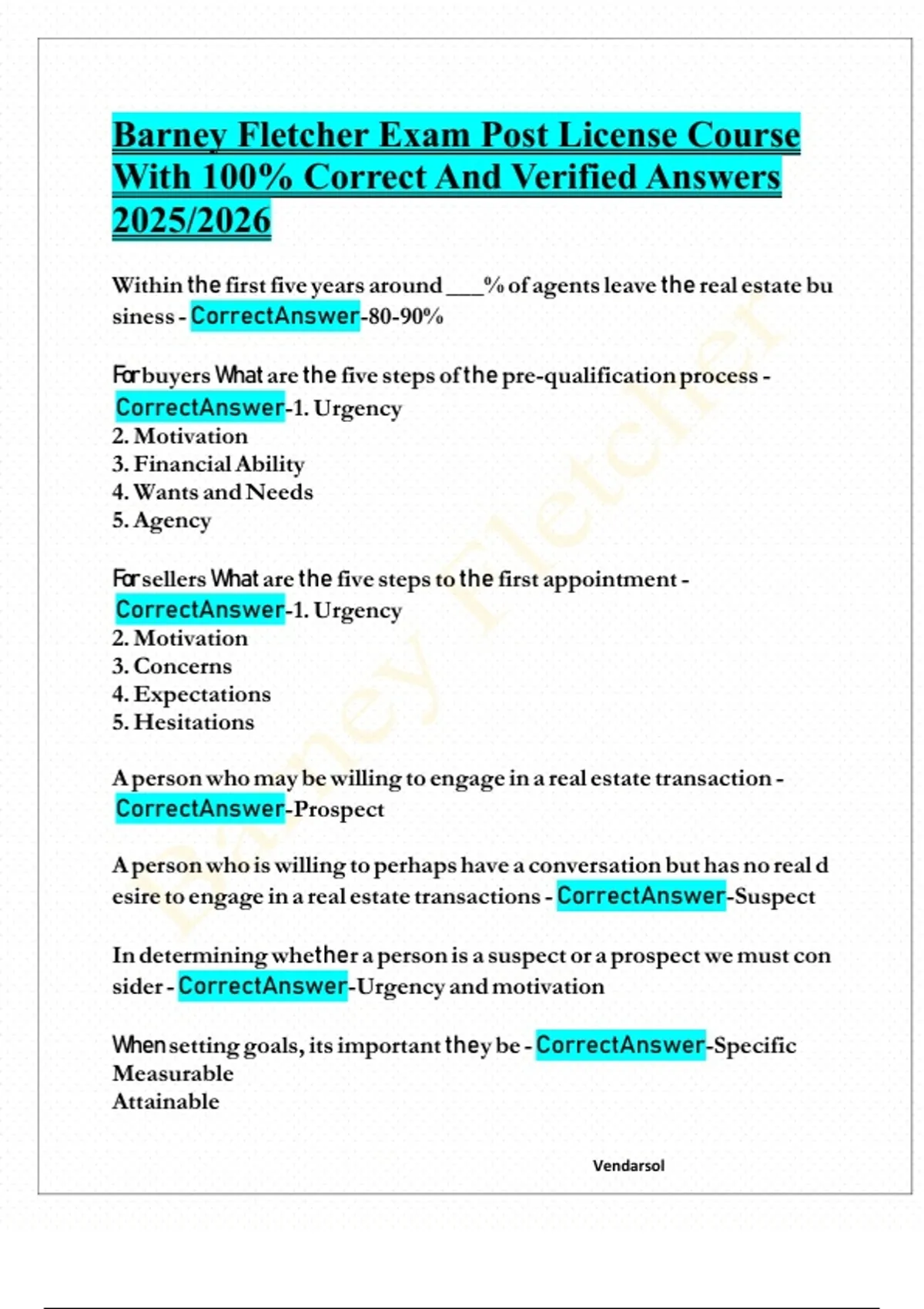 Barney Fletcher Exam Post License Course With 100% Correct And Verified Answers 2025/2026 ...